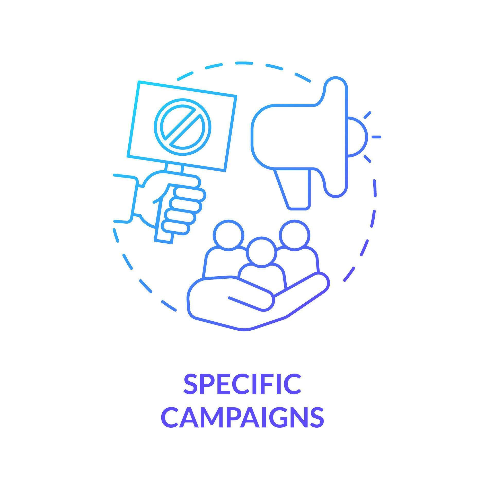 Specific campaigns blue gradient concept icon. Social problems visibility. Form of advocacy ...