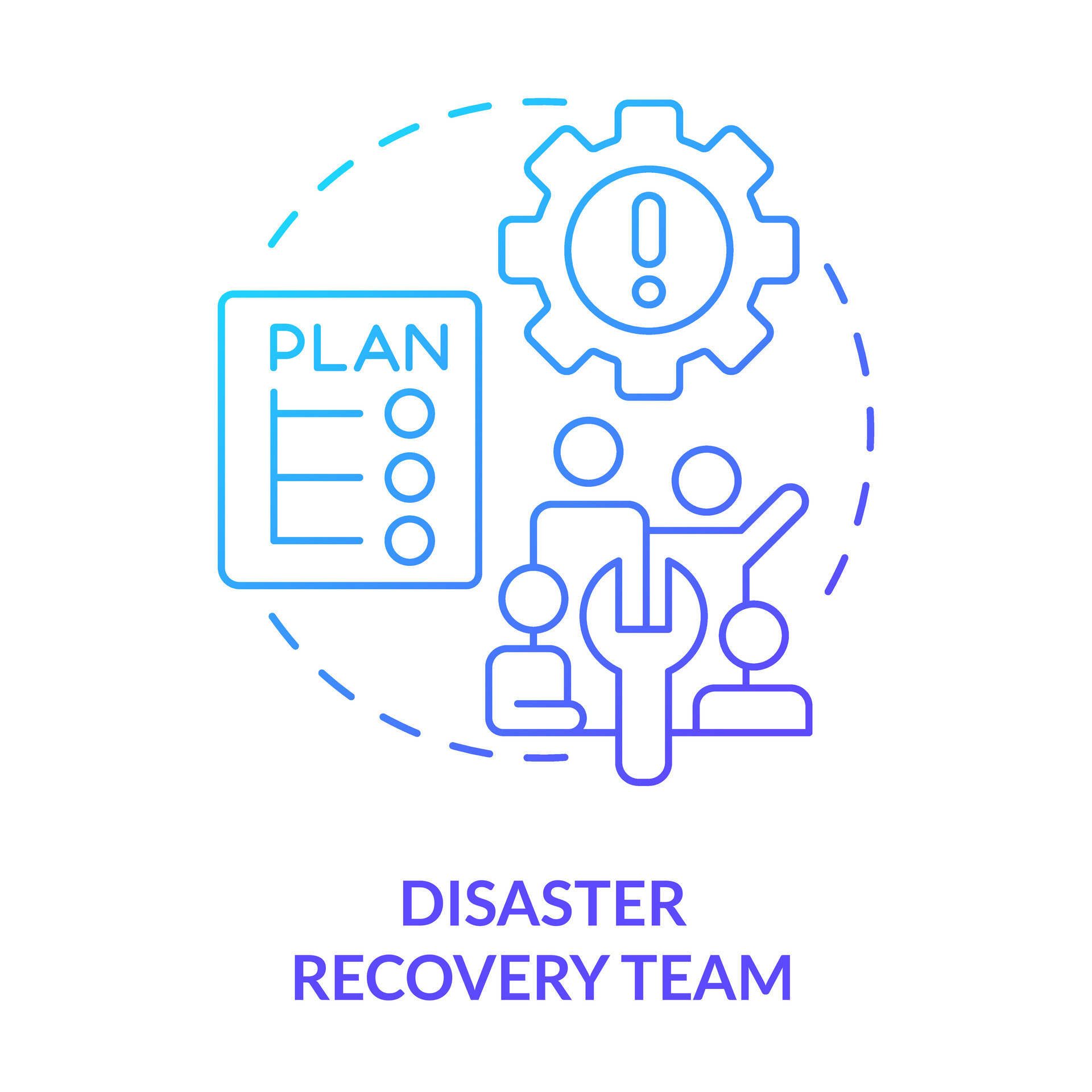 Disaster recovery team blue gradient concept icon. Cooperation ... Disaster recovery team blue gradient concept icon. Cooperation ...