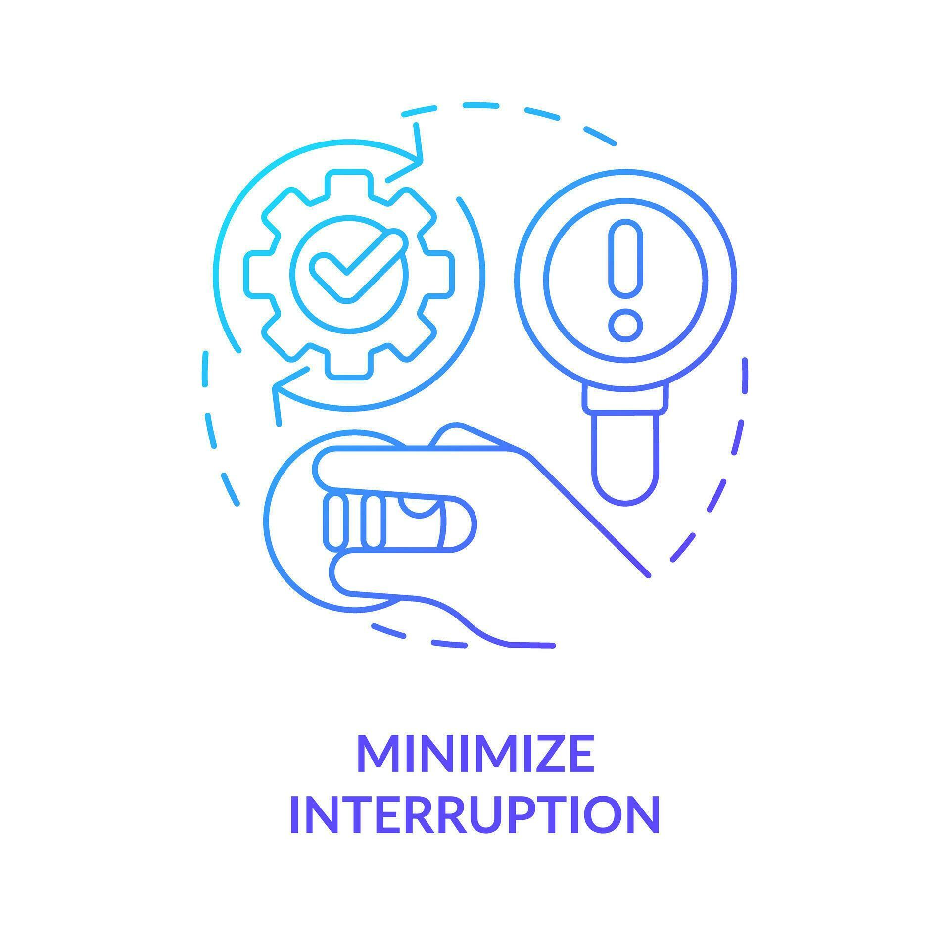 Minimize interruption blue gradient concept icon. Continuous work ... Minimize interruption blue gradient concept icon. Continuous work ...