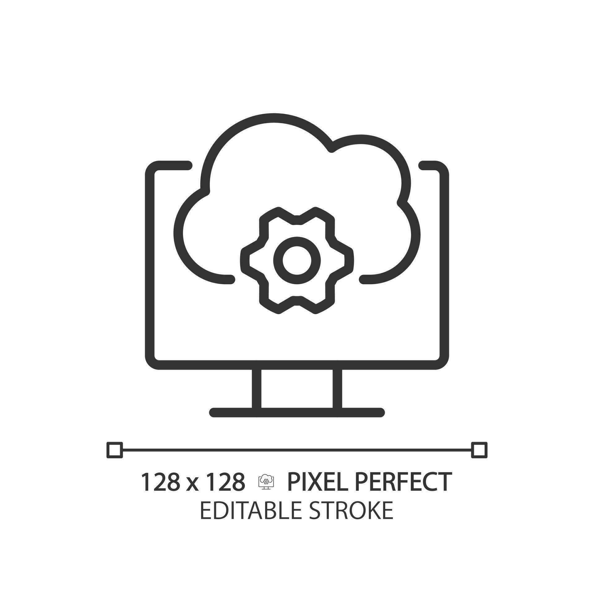 Cloud based software pixel perfect linear icon. Application online ...