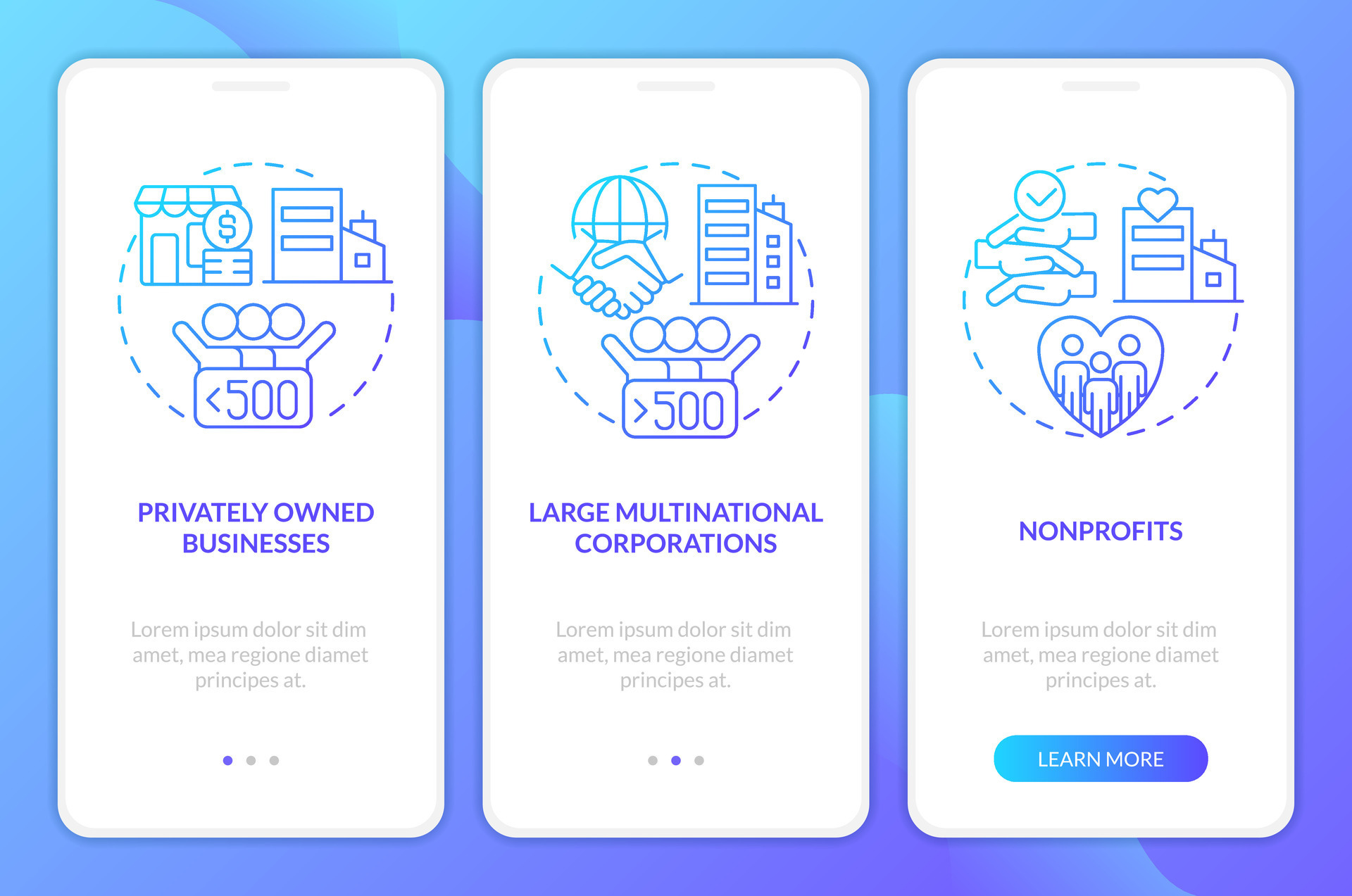 Companies In Private Sector Blue Gradient Onboarding Mobile App Screen