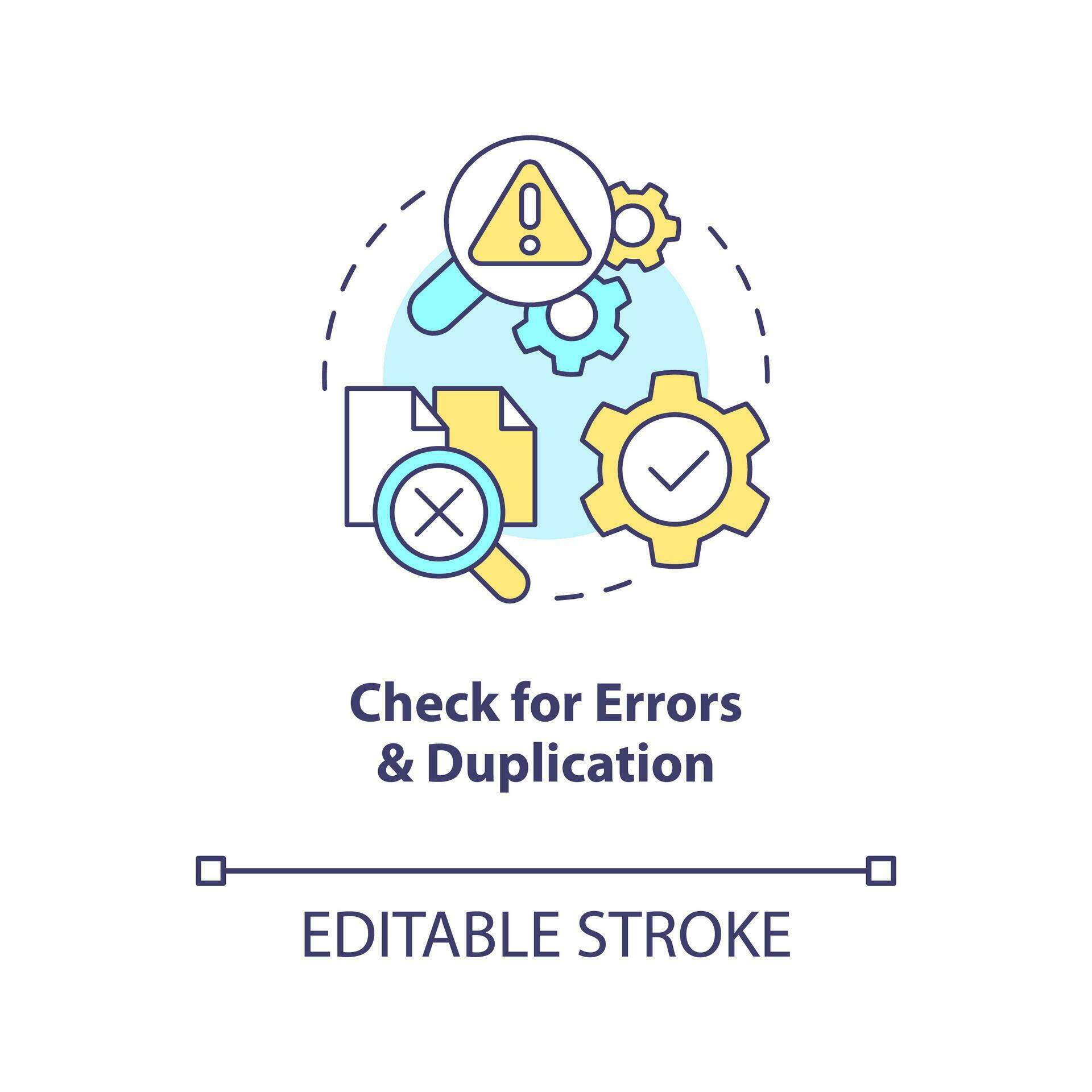 Check for errors and duplication concept icon. Verify content. CMS migration abstract idea thin ...