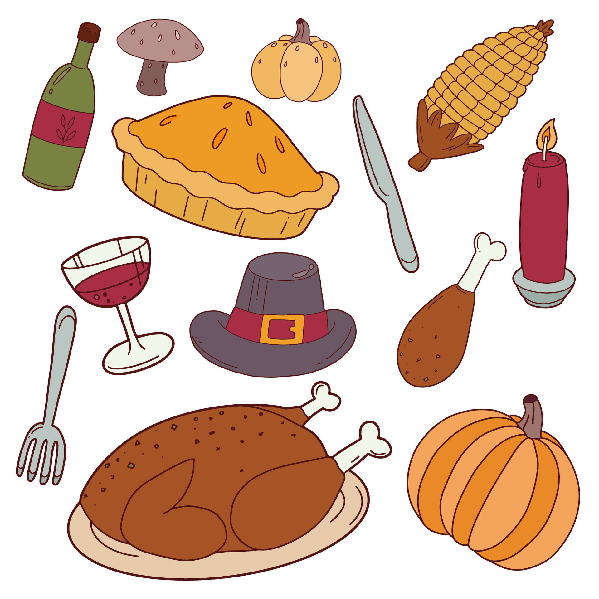Set Of Thanksgiving Dinner Hand Draw Elements Roast Turkey Pumpkin set-of-thanksgiving-dinner-hand-draw-elements-roast-turkey-pumpkin