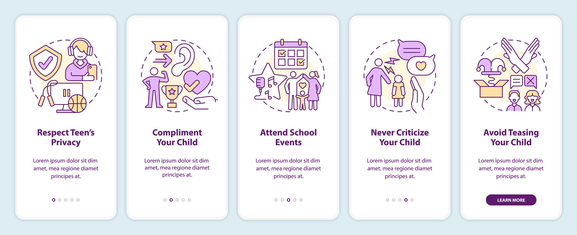Promoting Self Esteem In Teens Onboarding Mobile App Screen Support Walkthrough 5 Steps