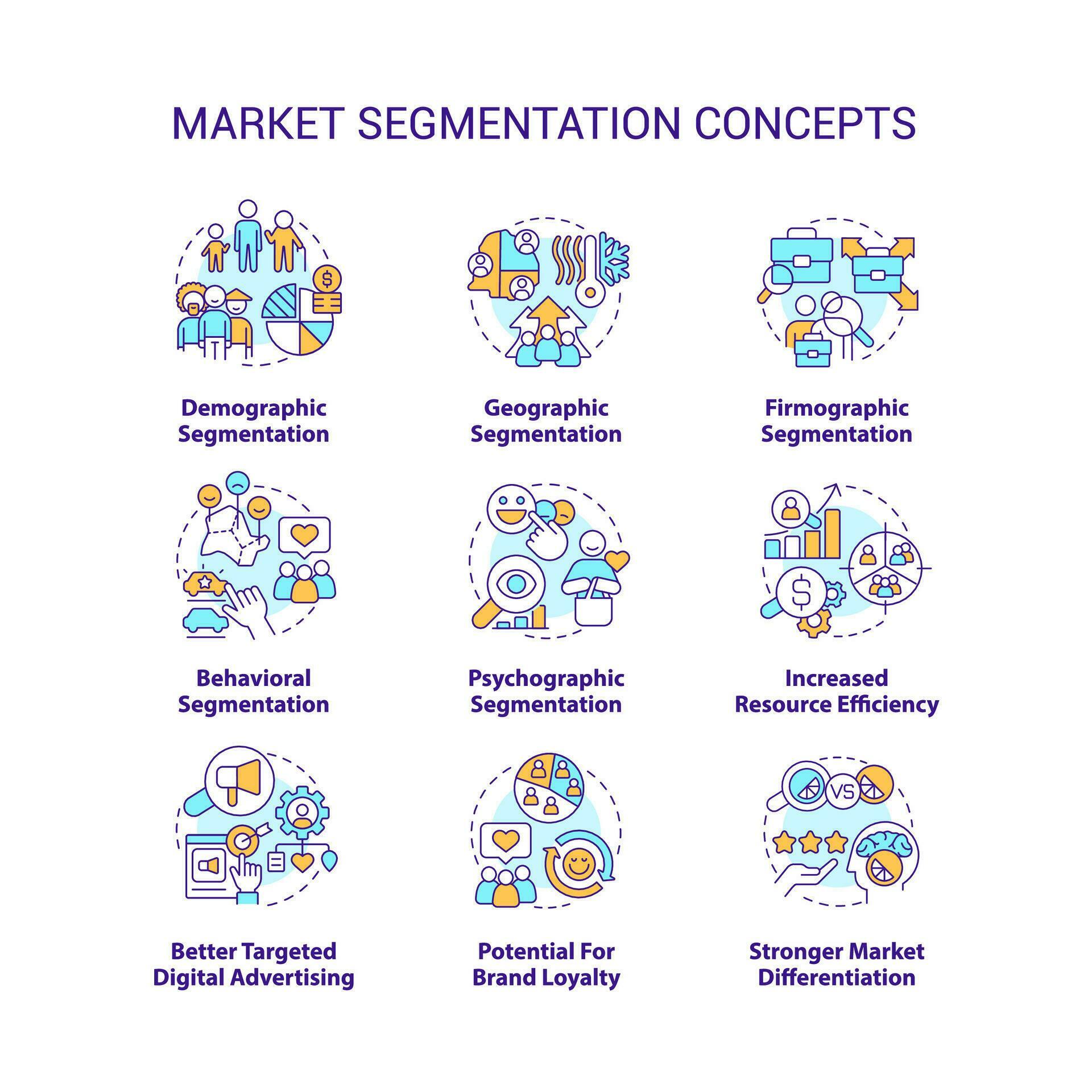 Market Segmentation Concept Icons Set Divide In Groups Target Audience Idea Thin Line Color