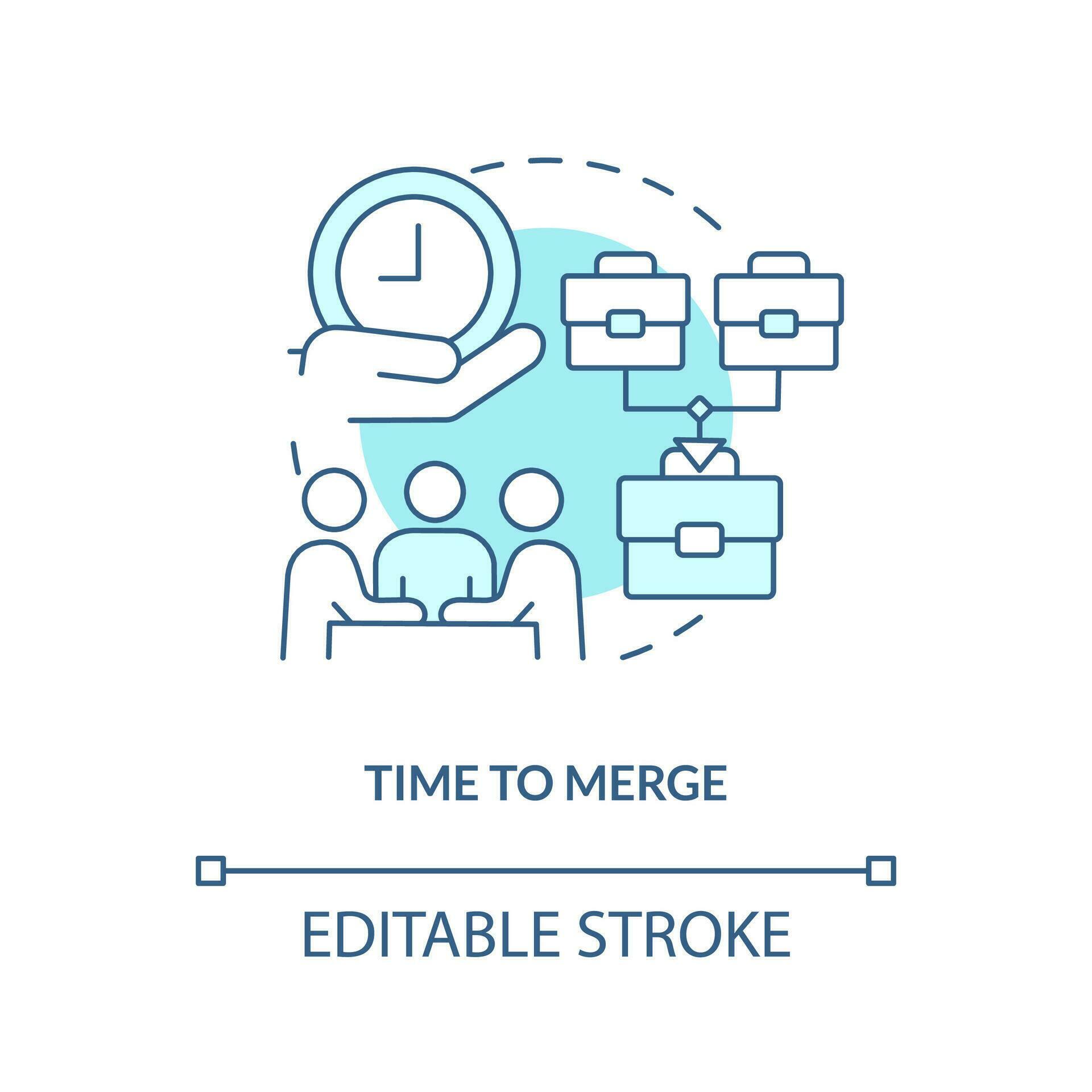 Time To Merge Turquoise Concept Icon Managing Through Acquisition Abstract Idea Thin Line