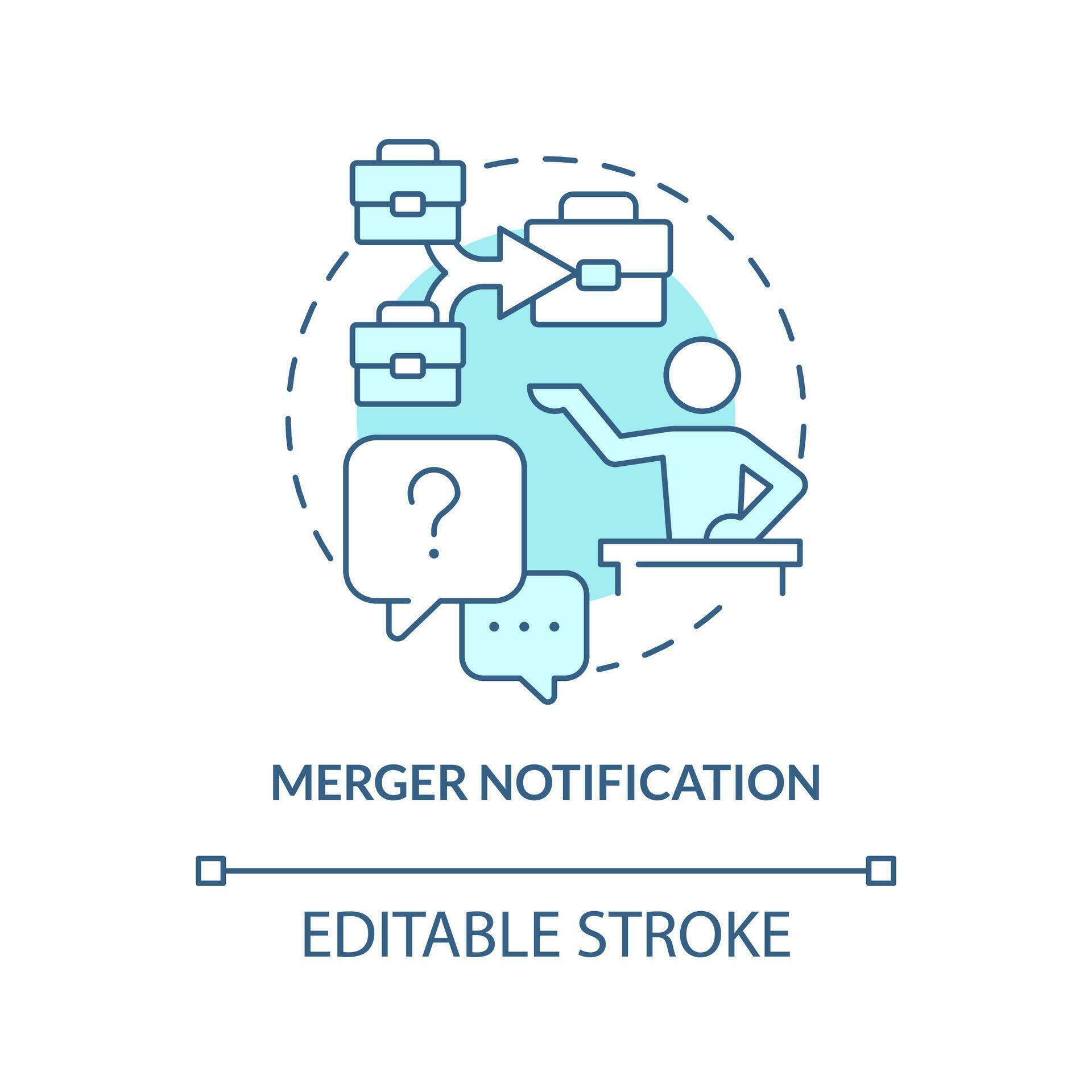 Merger Notification Turquoise Concept Icon Managing Through Acquisition Abstract Idea Thin Line