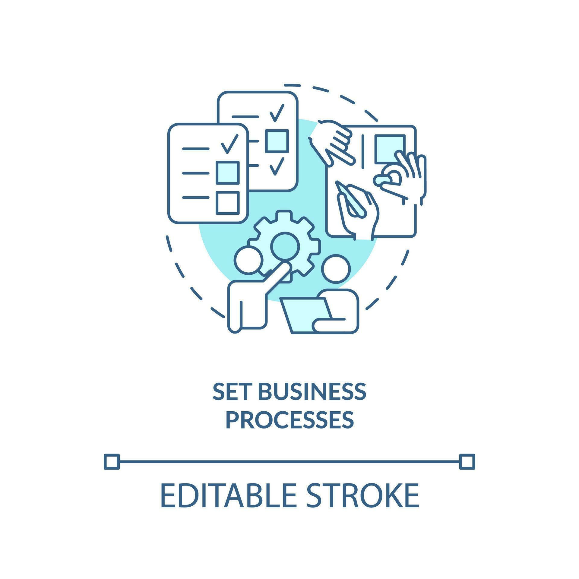Set Business Processes Turquoise Concept Icon Merge Company Team Effectively Abstract Idea Thin