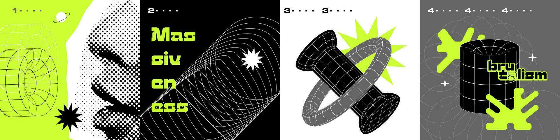 Brutalism inspired graphic square poster cover layouts set made with ... Brutalism inspired graphic square poster cover layouts set made with ...