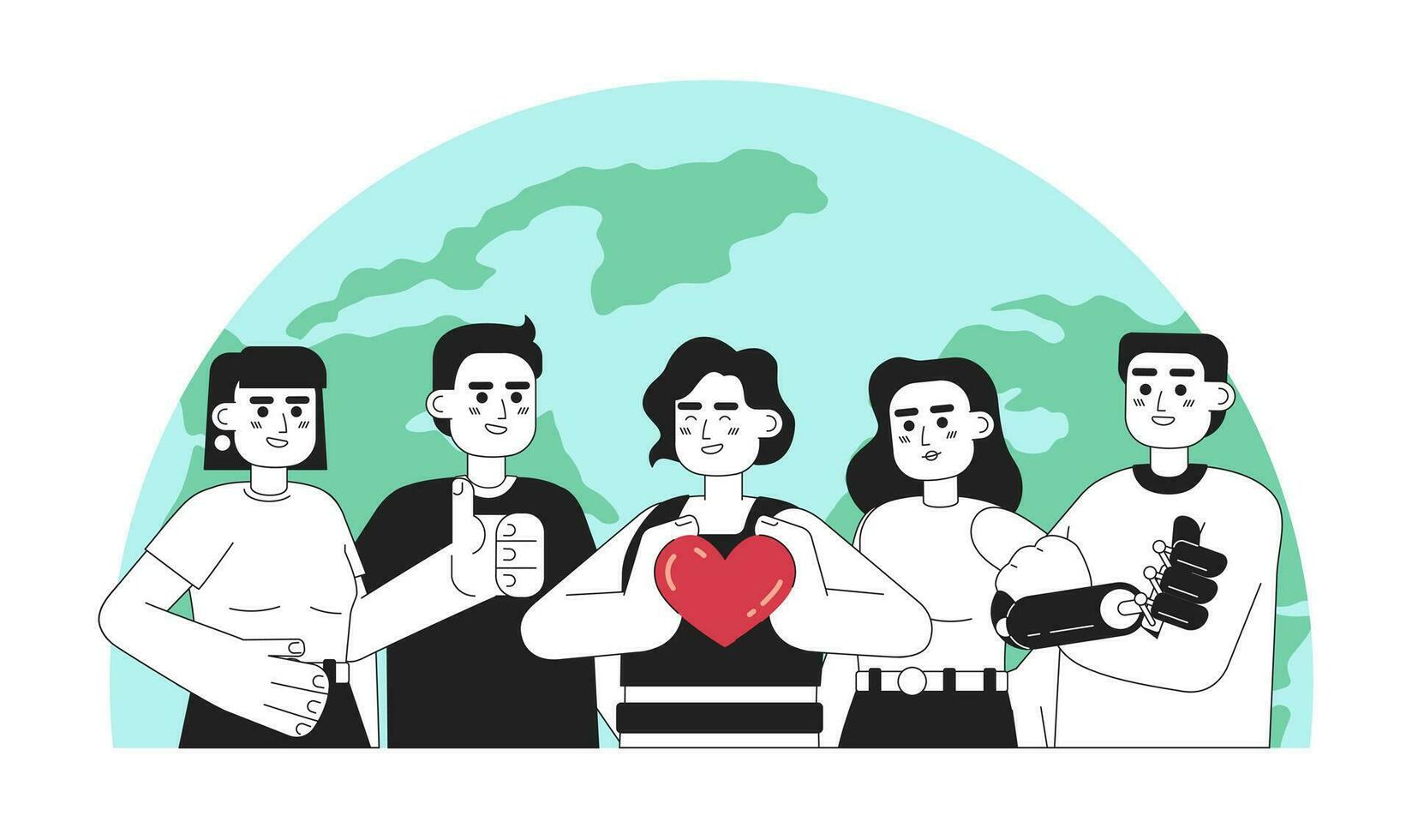 People diversity and inclusivity monochrome concept vector spot ...