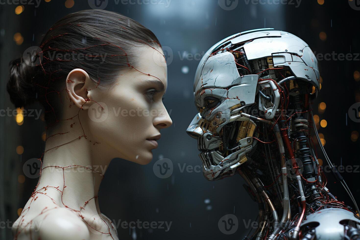 human and robot cyborg against of each other , Artificial intelligence concept 26401724 Stock ...