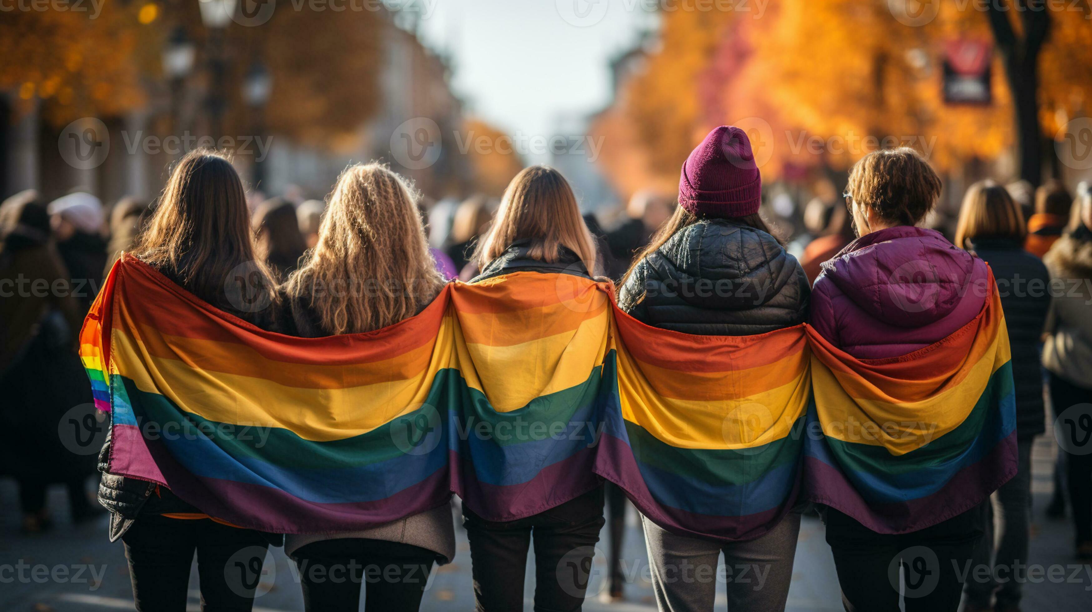 protesters holding Rainbow color Flag 26401765 Stock Photo at Vecteezy