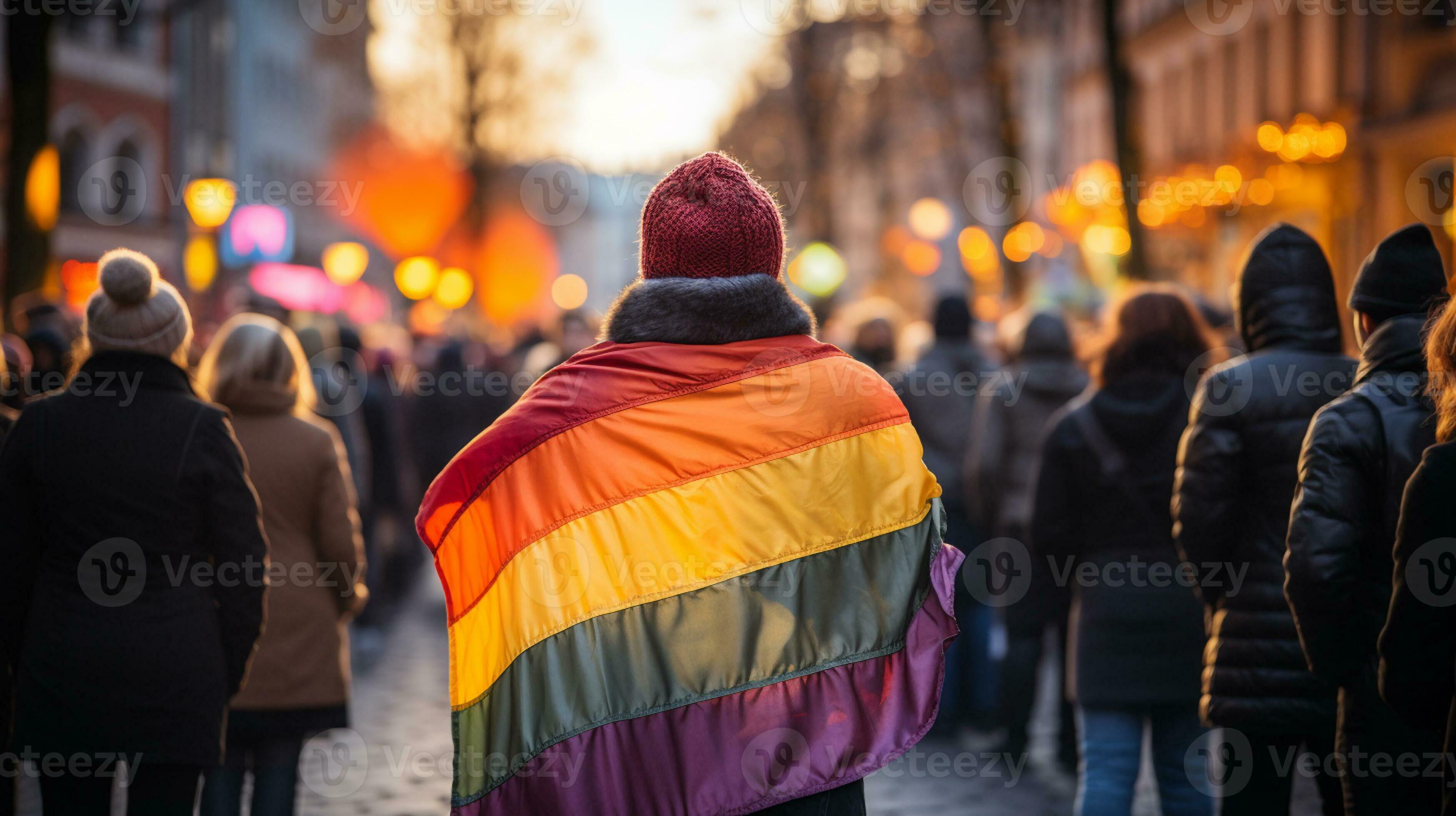 protesters holding Rainbow color Flag 26401777 Stock Photo at Vecteezy