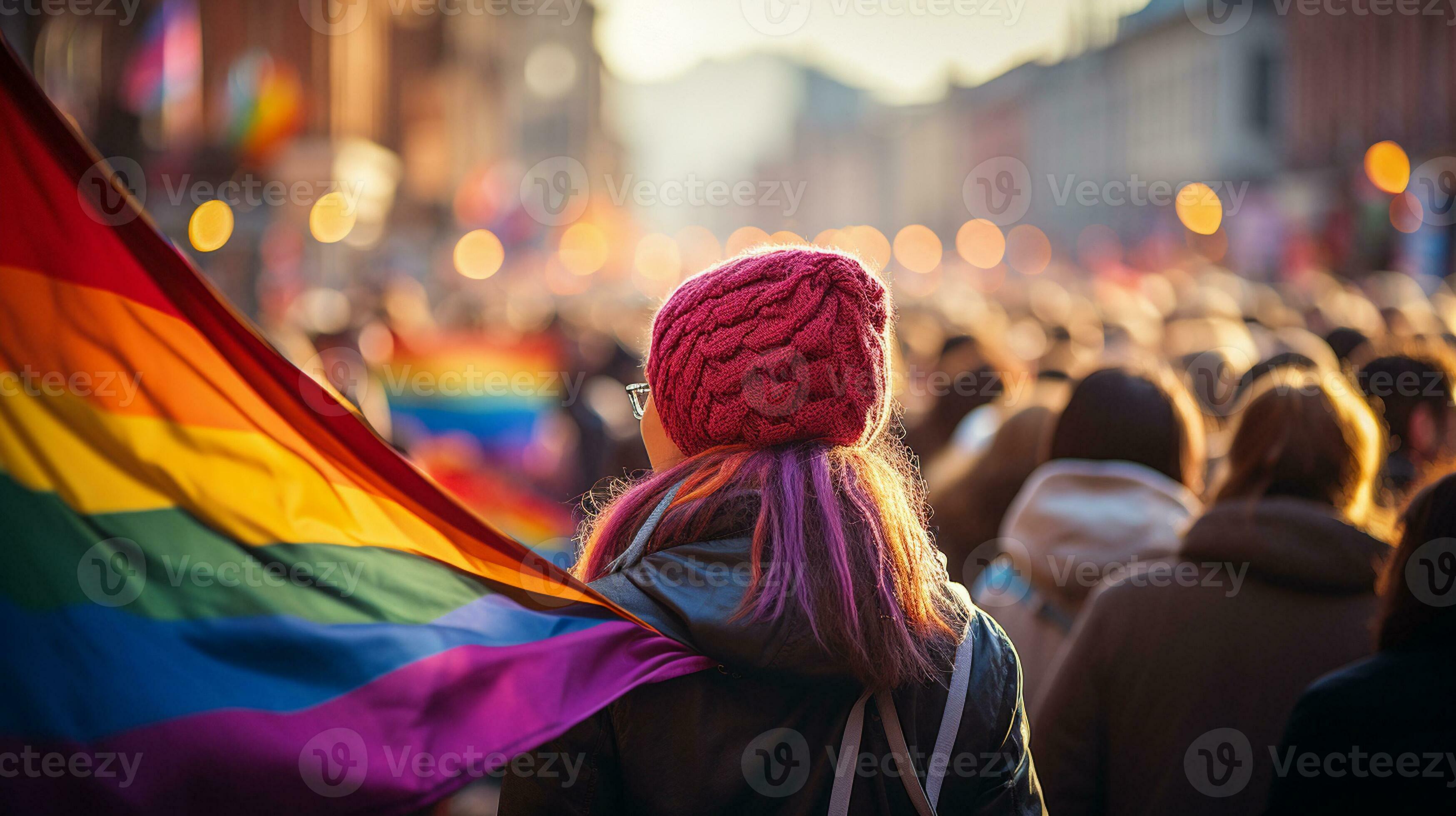 protesters holding Rainbow color Flag 26401958 Stock Photo at Vecteezy