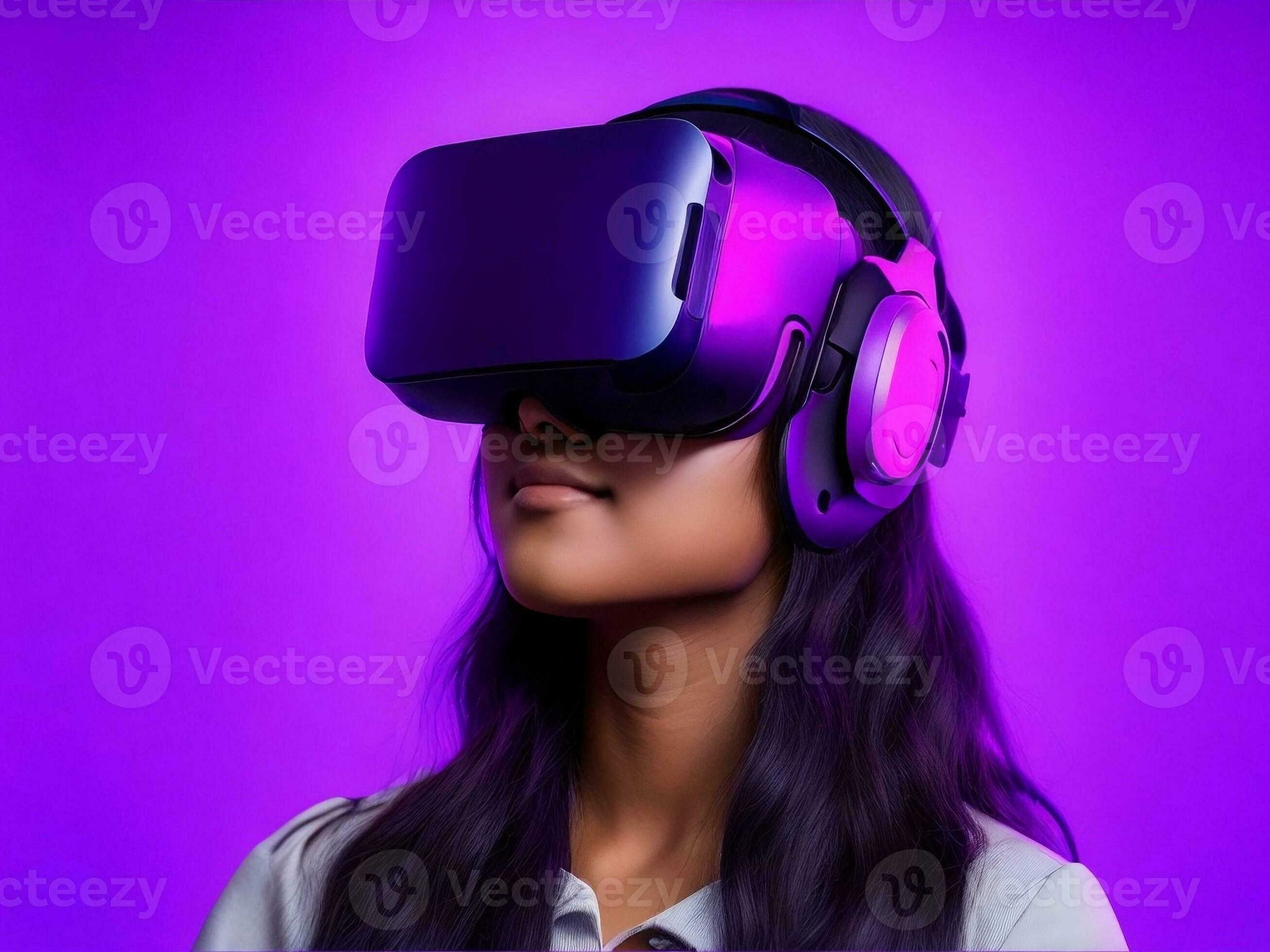 Beautiful Tanned Woman Wearing Vr Headset Girl In Virtual Reality