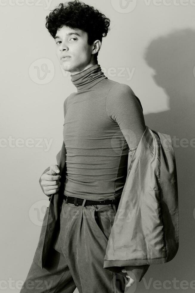 Black man handsome studio fashion suit and trendy clothing caucasian ...