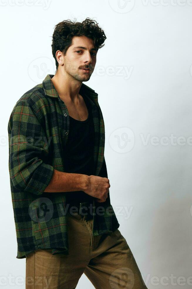 Trendy Man Face Hipster Fashion Copyspace Portrait Shirt Handsome Smile