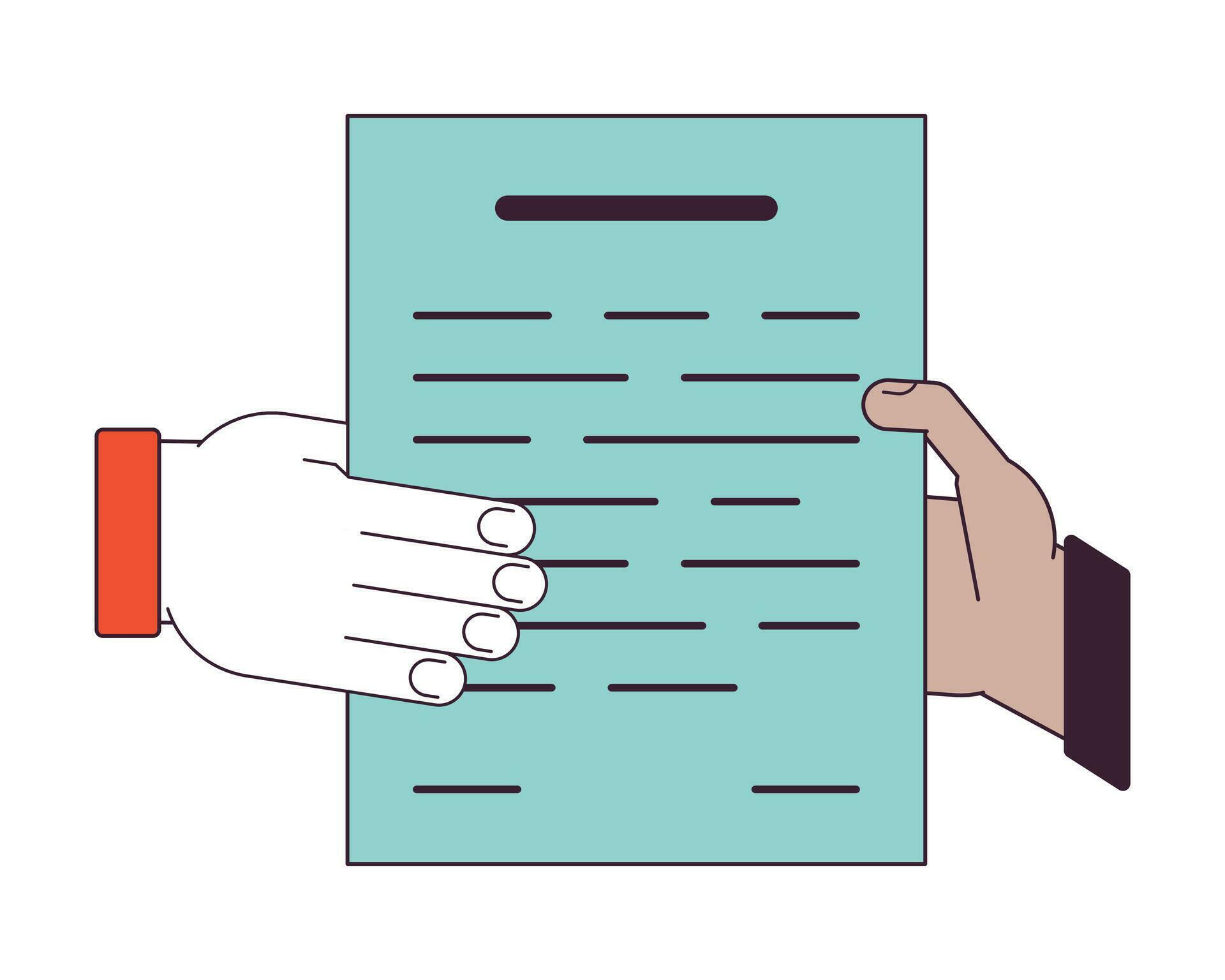 Hand Gives Document To Hand Flat Line Color Isolated Vector Object