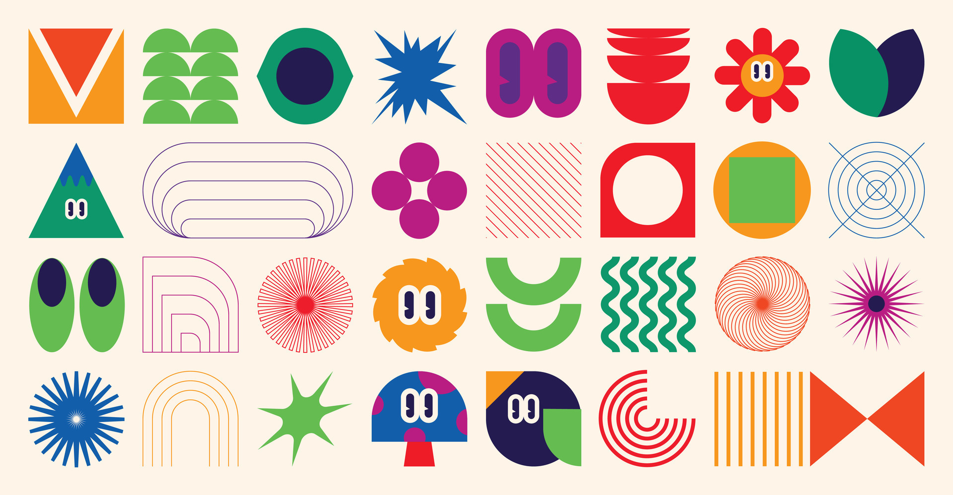 Set Of Abstract Retro Geometric Shapes Vector Collection Of