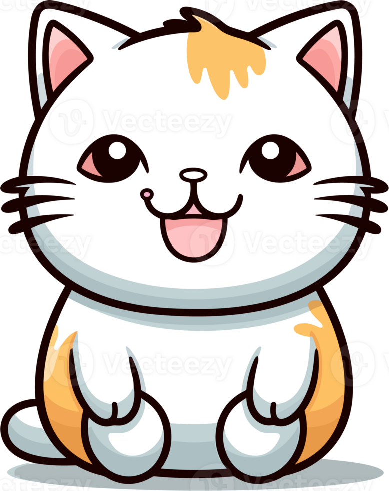 Kawaii Cute Happy Cat In Clipart Style 26419489 Png