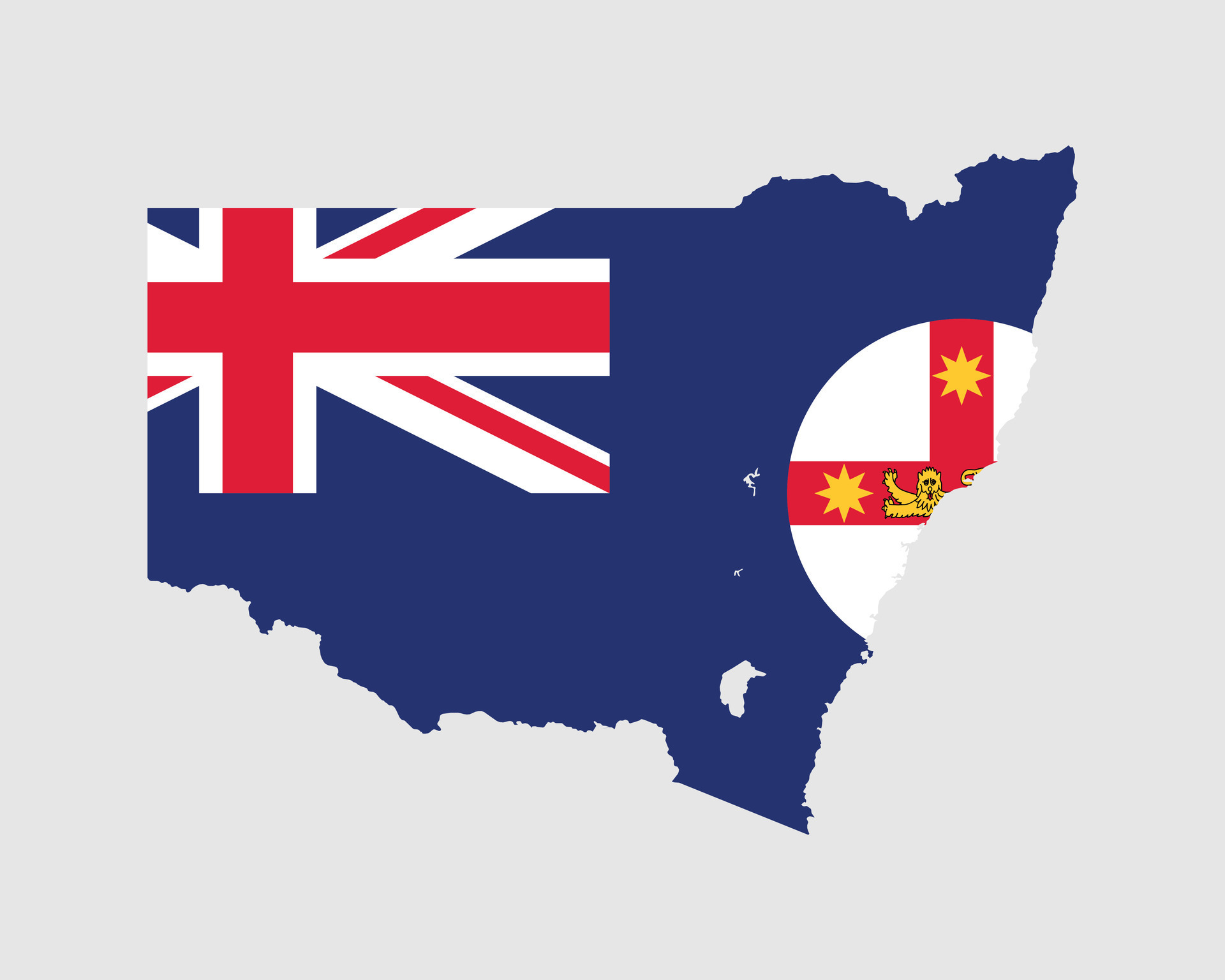 New South Wales Map Flag. Map of NSW with state flag. Australian State on the east coast of ...