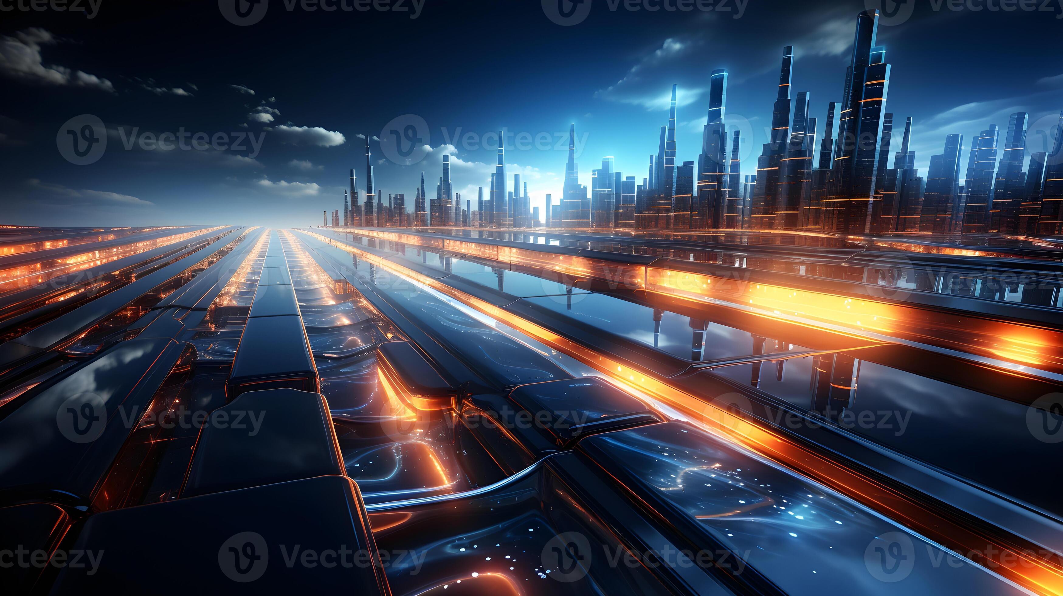 Technology Futuristic Network Connection Concept With Connecting Glowing Dots And Lines Circuit