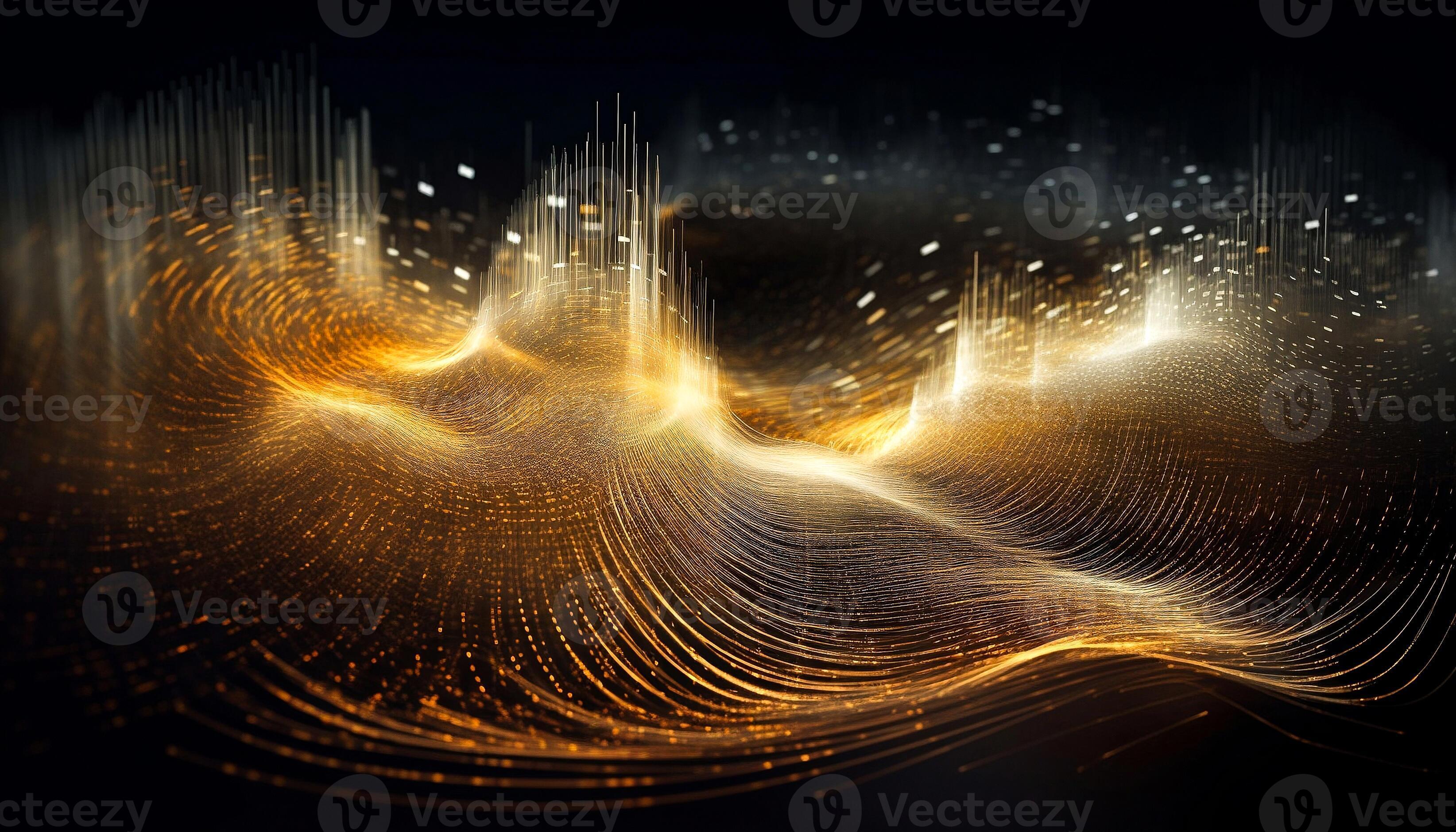 Network Golden Line Of Connecting Stream With Wave Of Particles