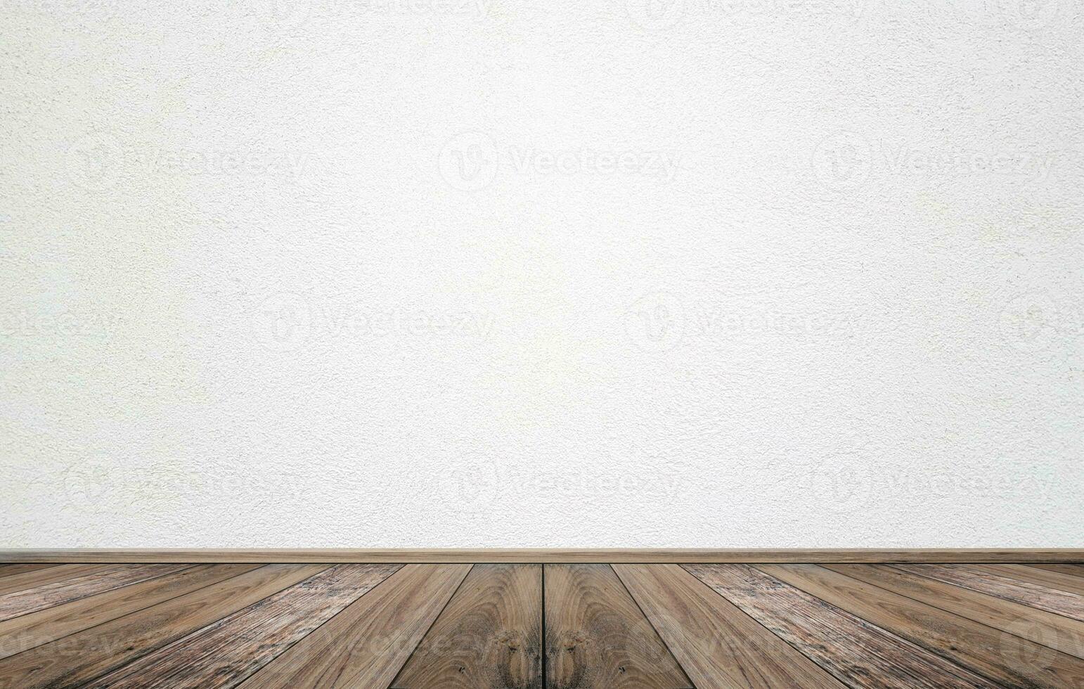 Empty interior room with white cement wall texture and brown wooden ...