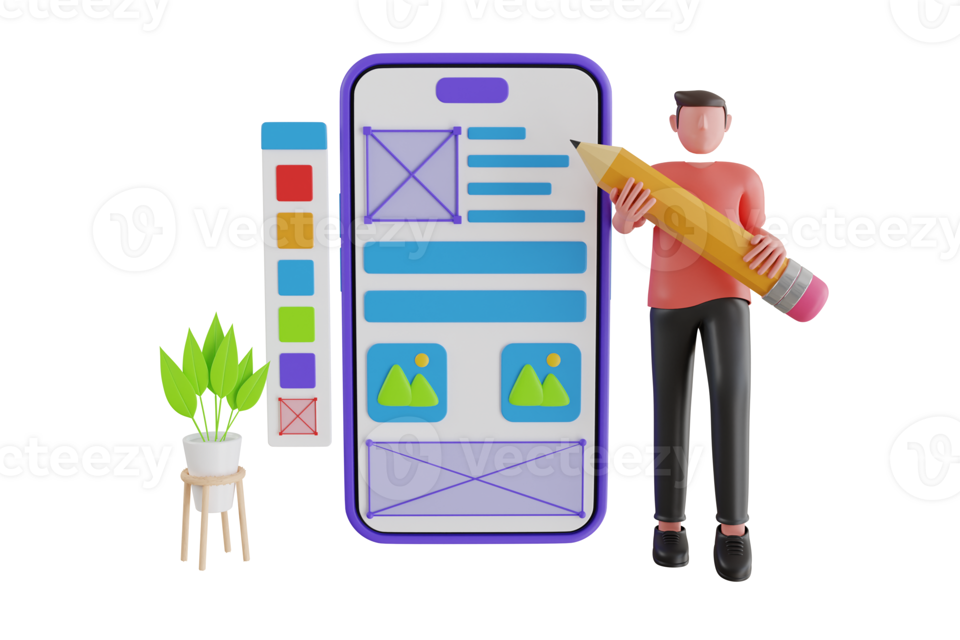 UX UI design concept with character and text place. man creates a ... UX UI design concept with character and text place. man creates a ...