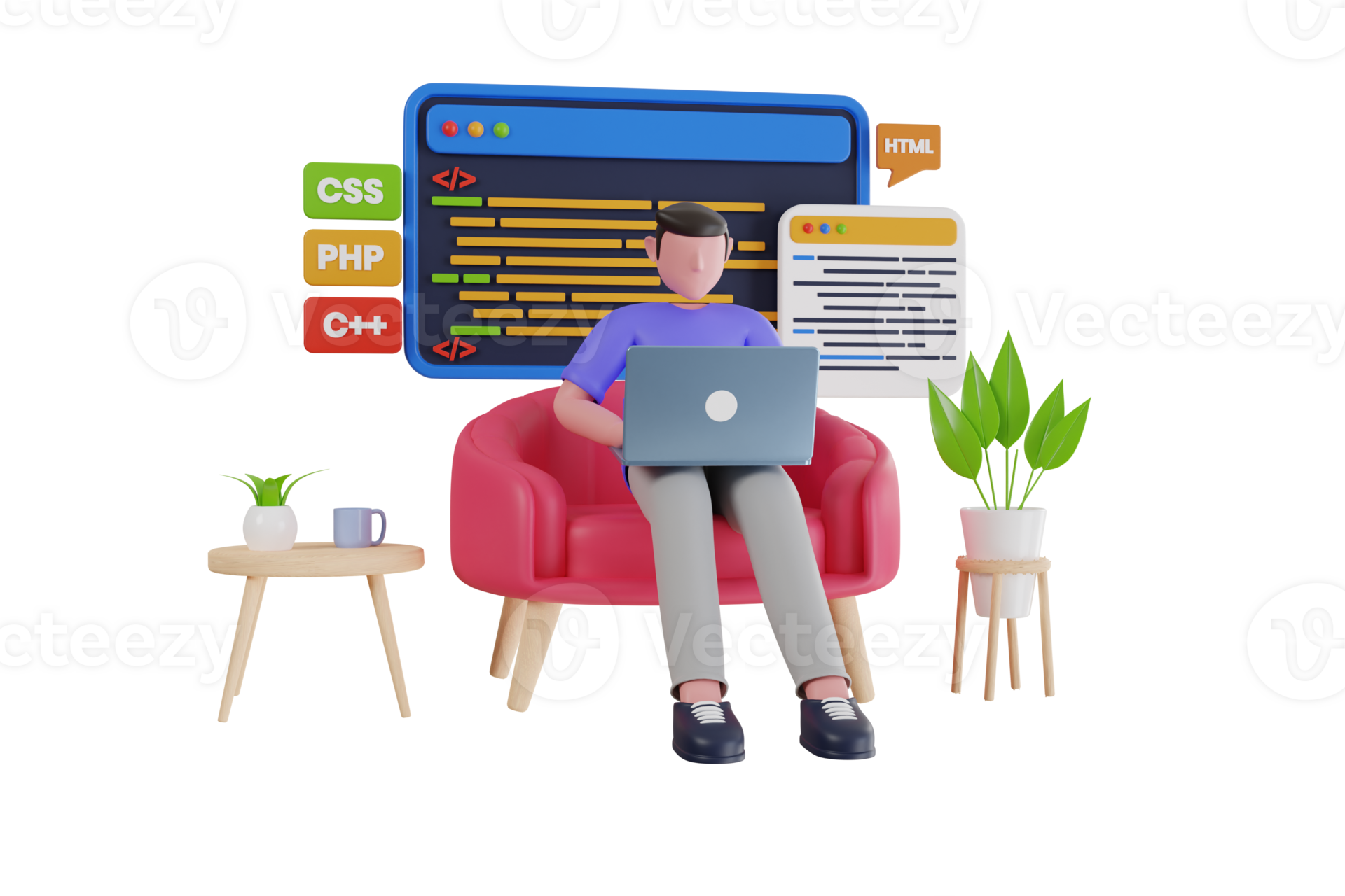 3d Programmer Engineer Illustration Concept Of Script Coding And Programming Web Site