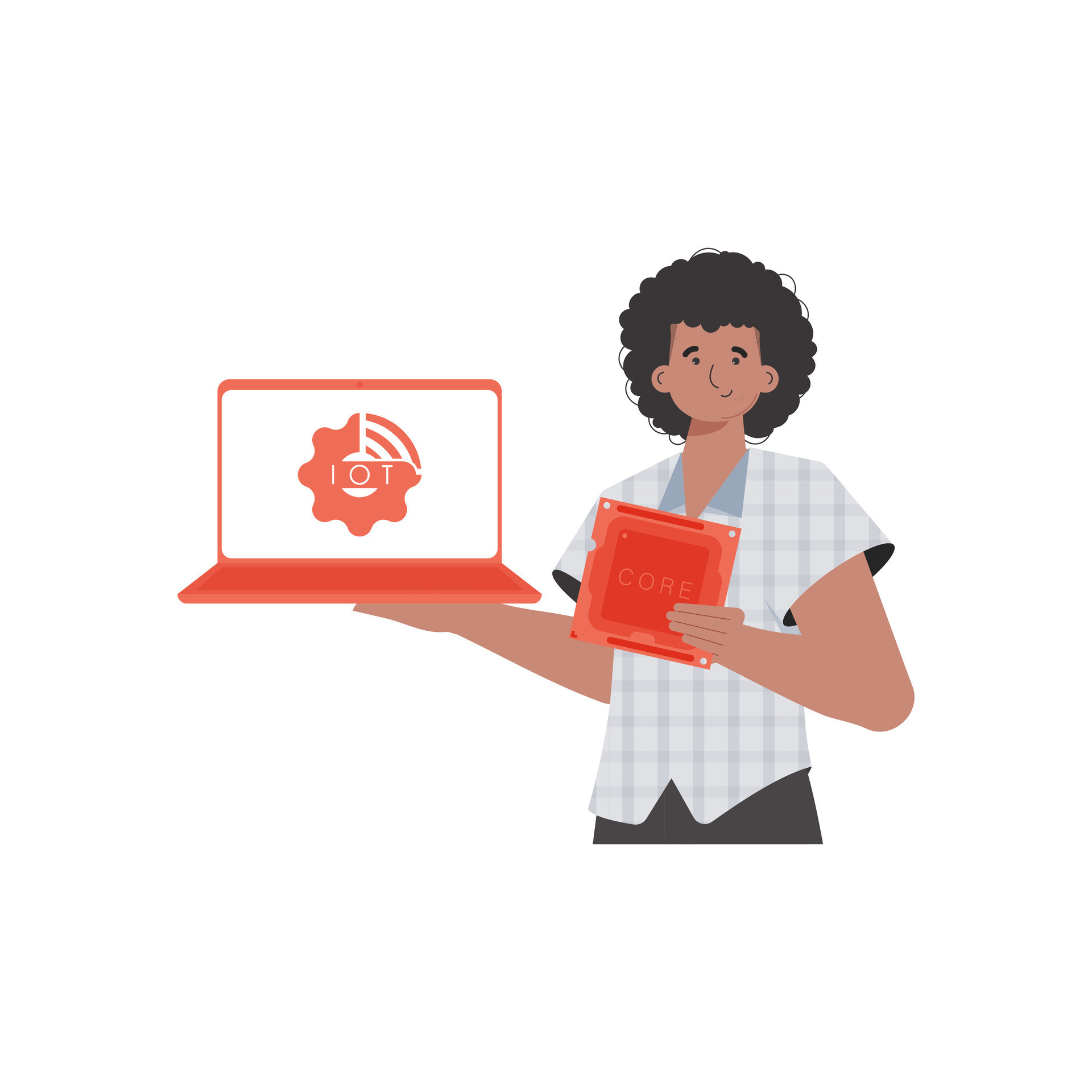 A Man Holds A Laptop And A Processor Chip In His Hands Iot And Automation Concept Isolated