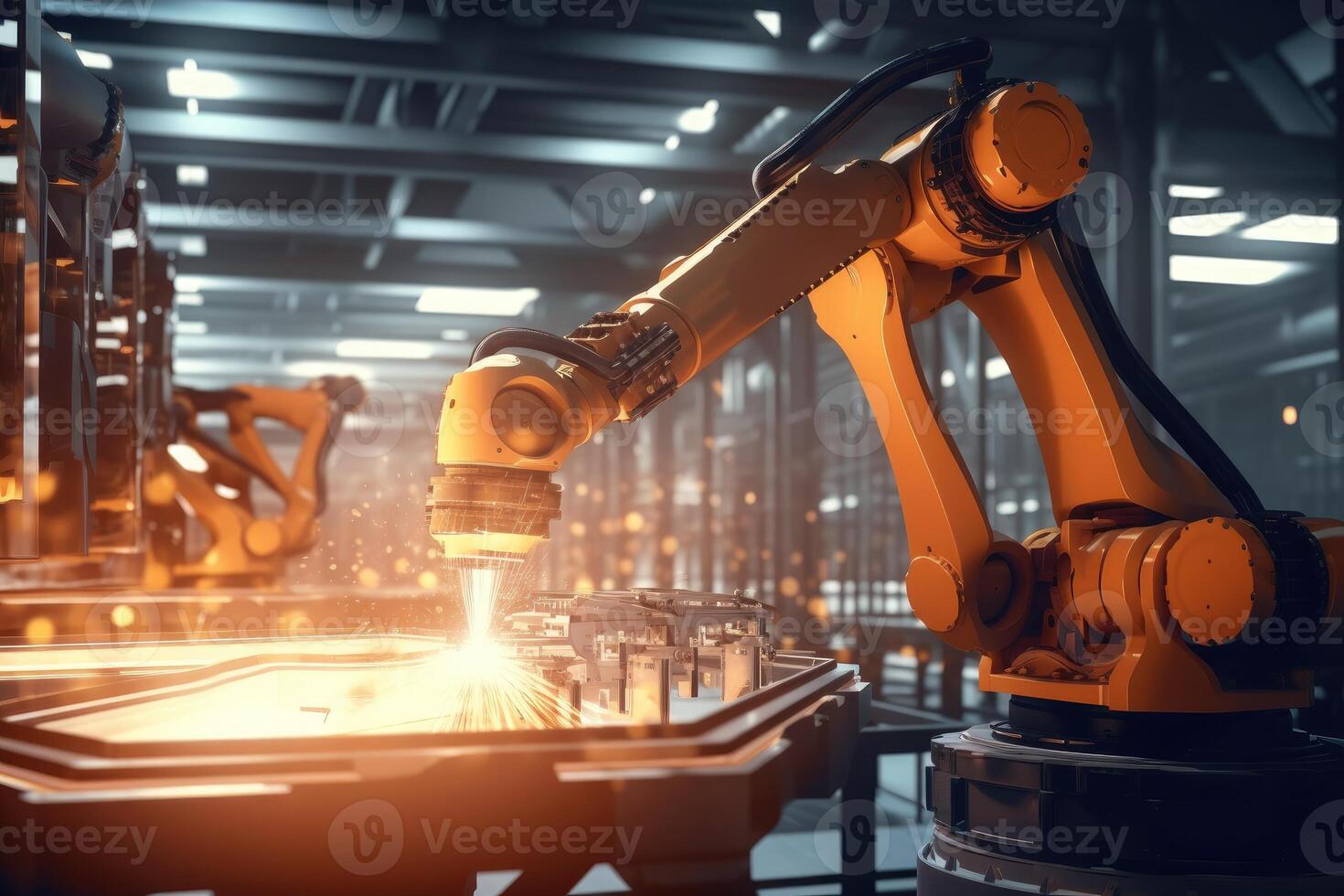 Robotic Arm For Electronic Assembly Line Smart Modern Factory Automation Using Advanced