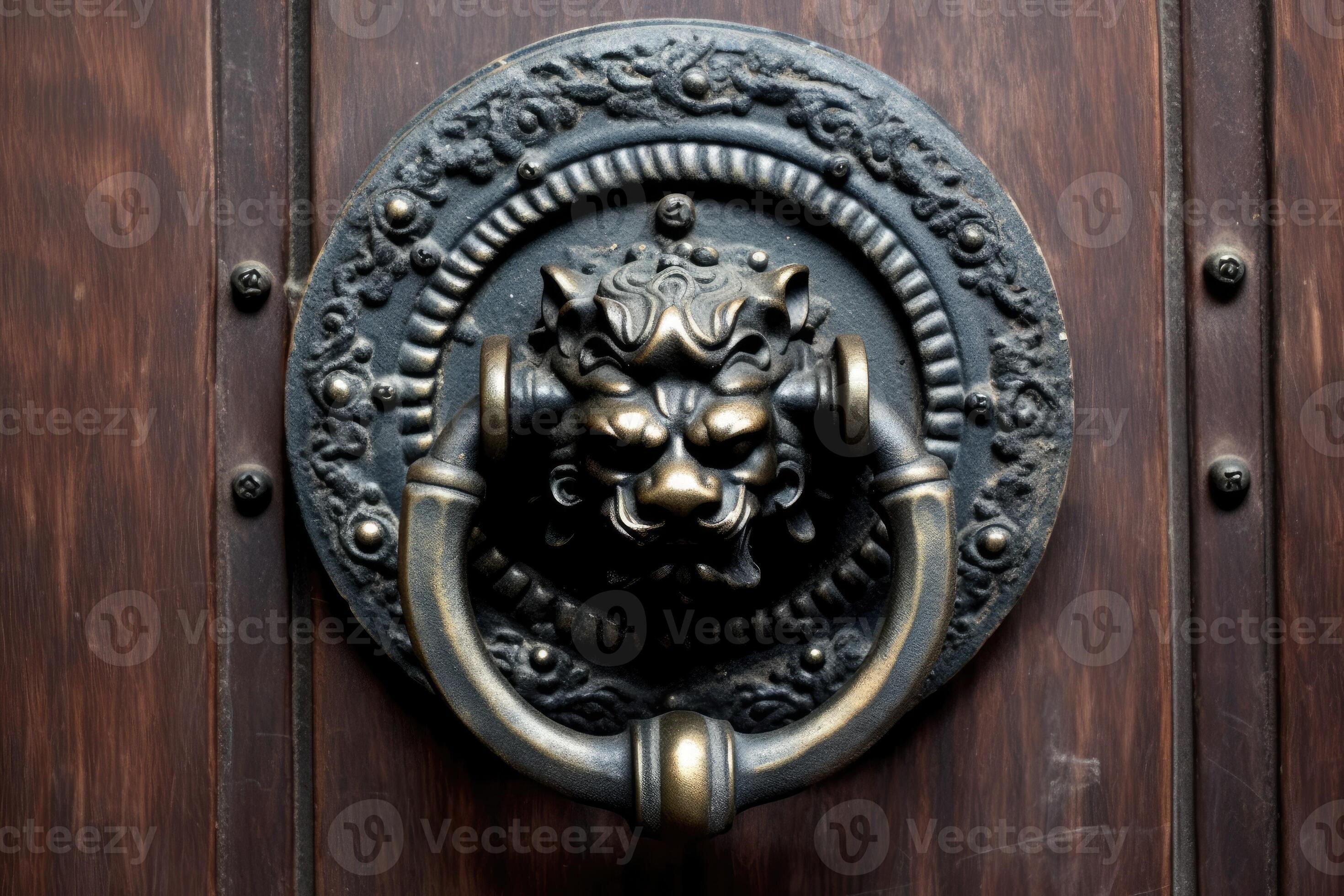 Vintage old metal wrought iron door knocker. Generative AI 26441037 ... Vintage old metal wrought iron door knocker. Generative AI 26441037 ...