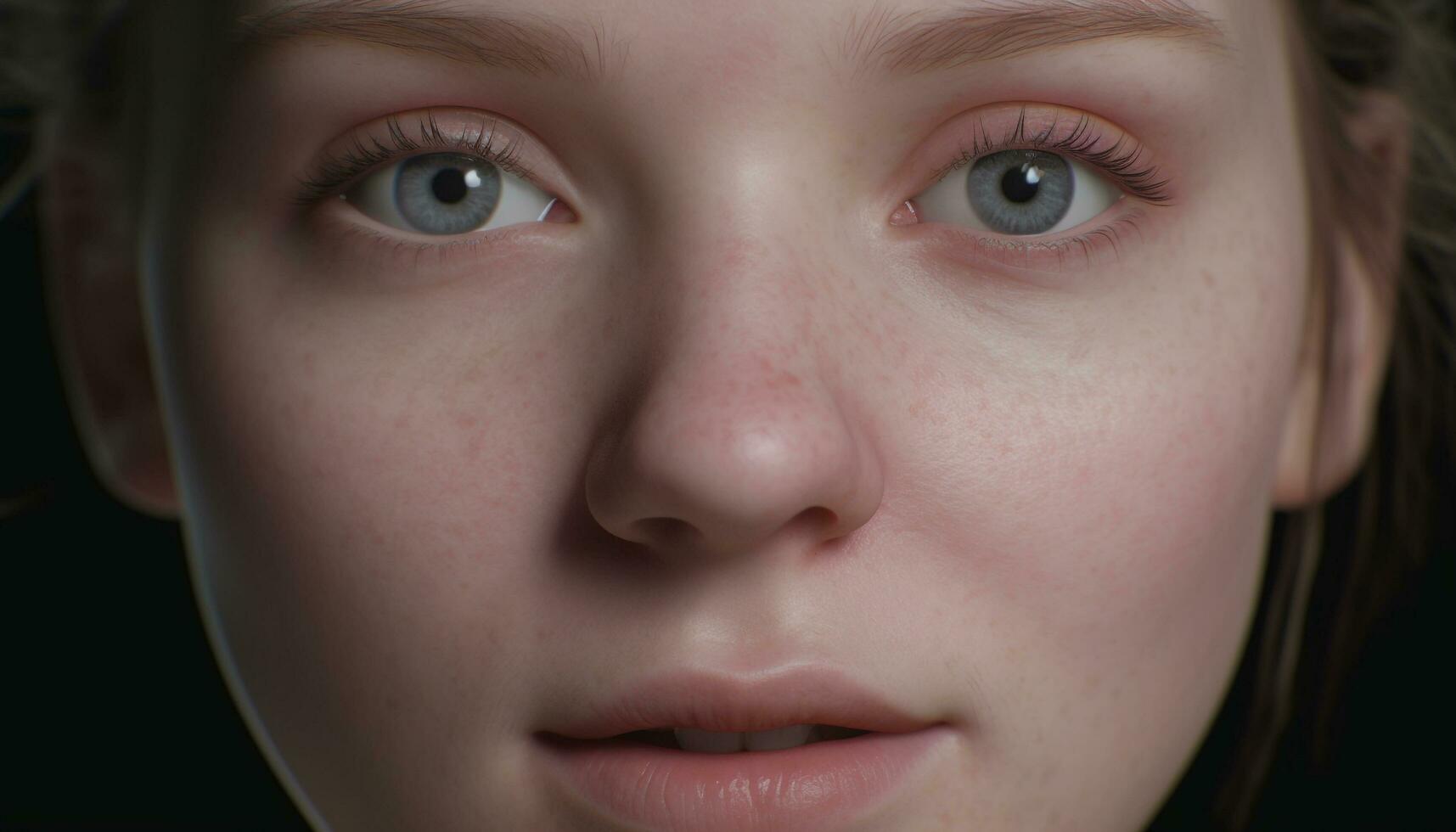 Cute Caucasian Girl With Innocent Eyes Staring At Camera Smiling