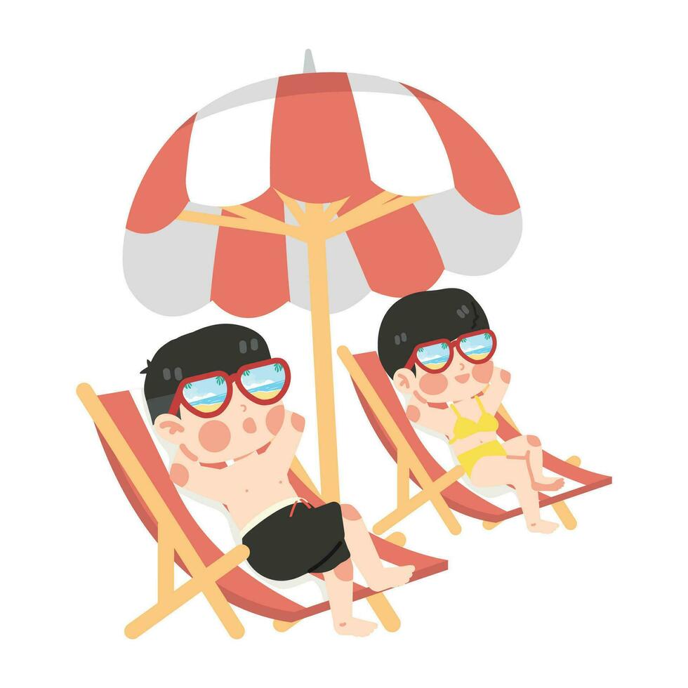 Couple Relax Sit On A Beach Chair Summer 26454753 Vector Art At Vecteezy