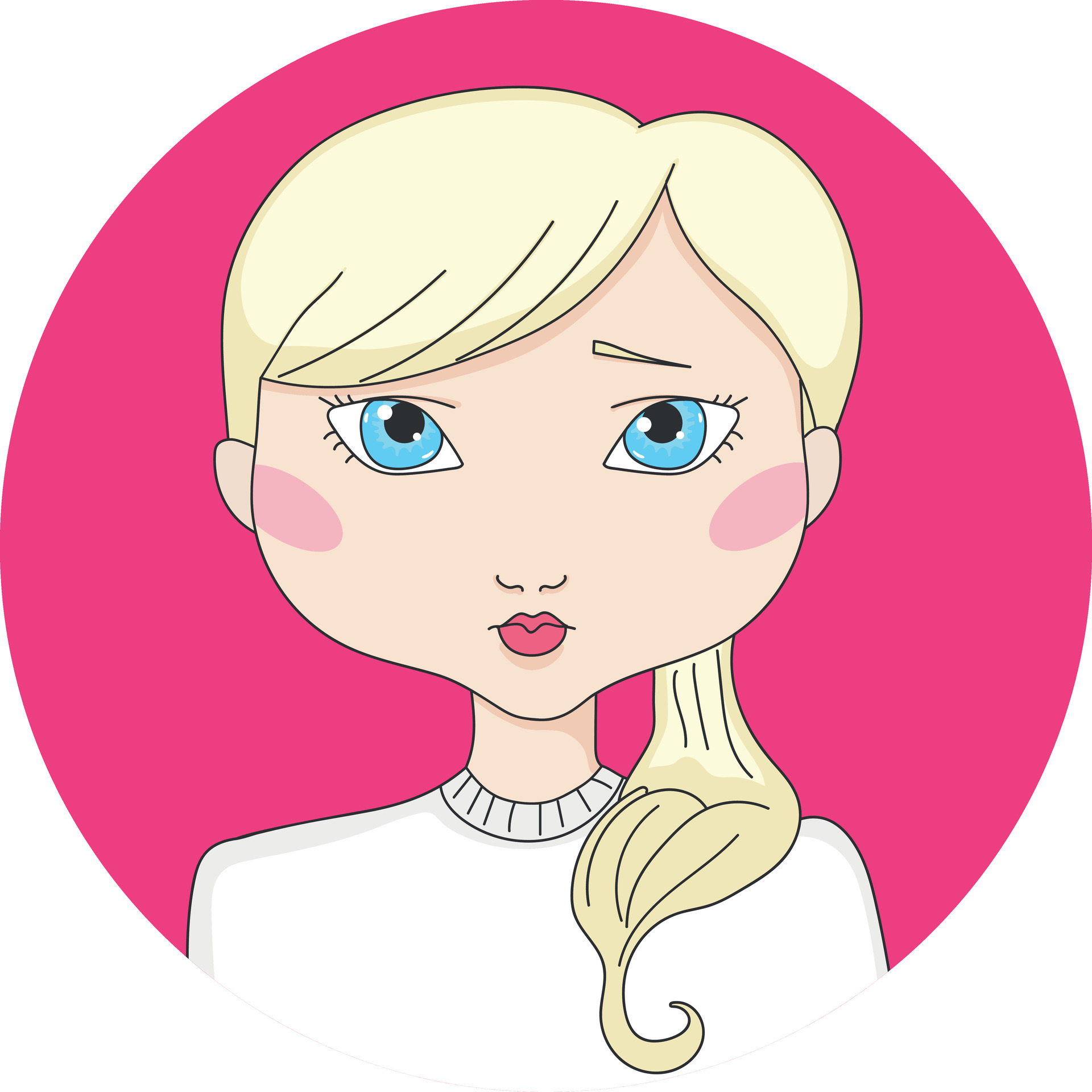 Cartoon Blonde Haired Girl With Blue Eyes Girl Avatar In A Circle Hand Drawn Vector