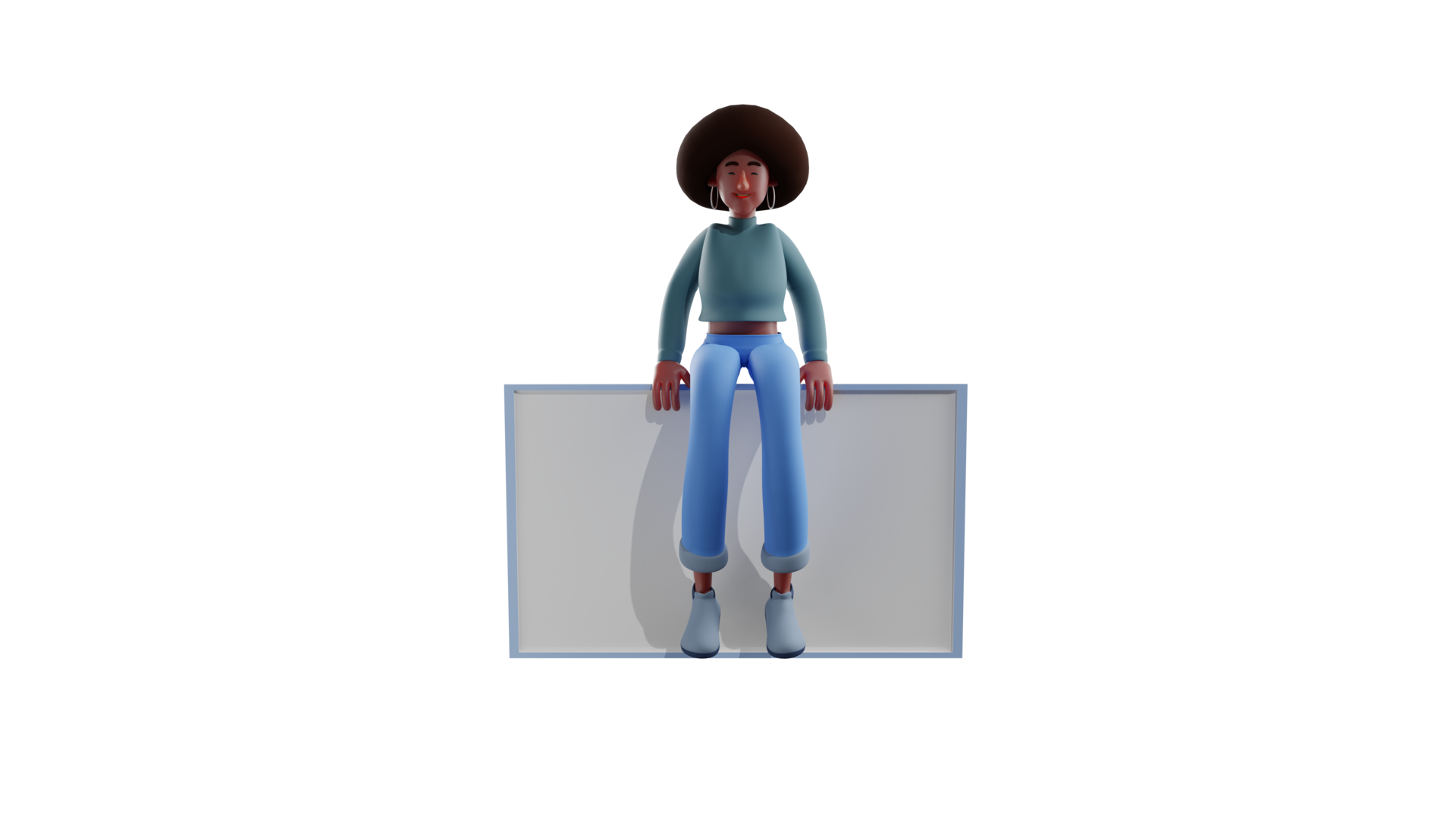 3d Illustration Relaxed African Girl 3d Cartoon Character African Girl Sitting On A Wide White
