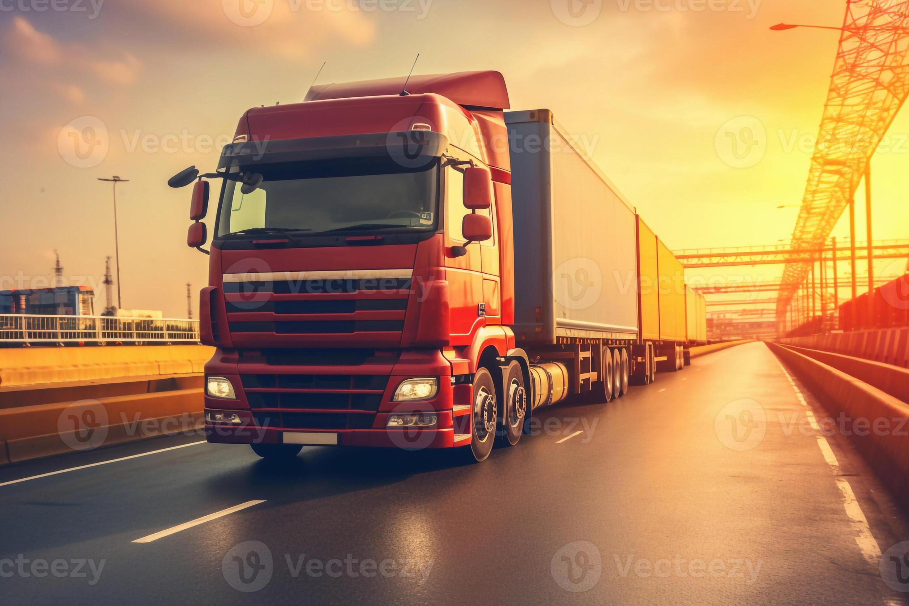 Semi Trailer Trucks Parked Loading at Dock Warehouse. Shipping Cargo ...