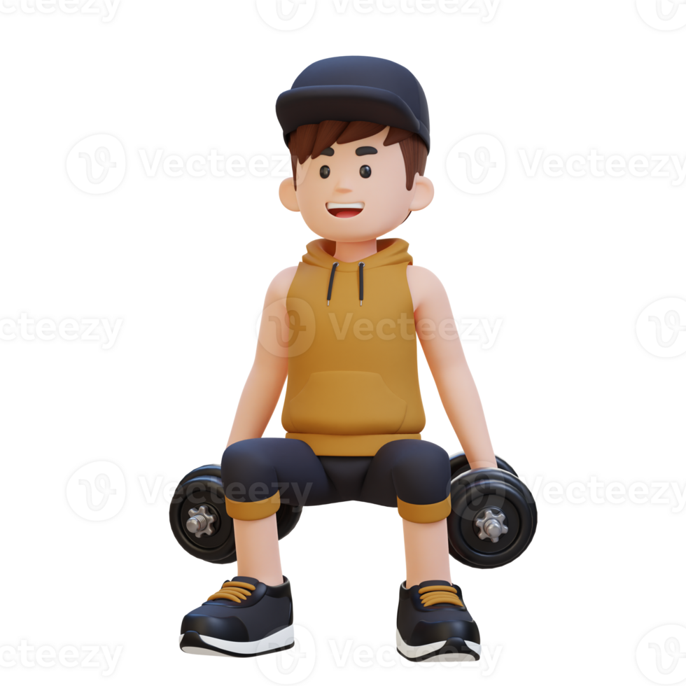 3d Sportsman Character Performing Dumbbell Squats 26470201 Png