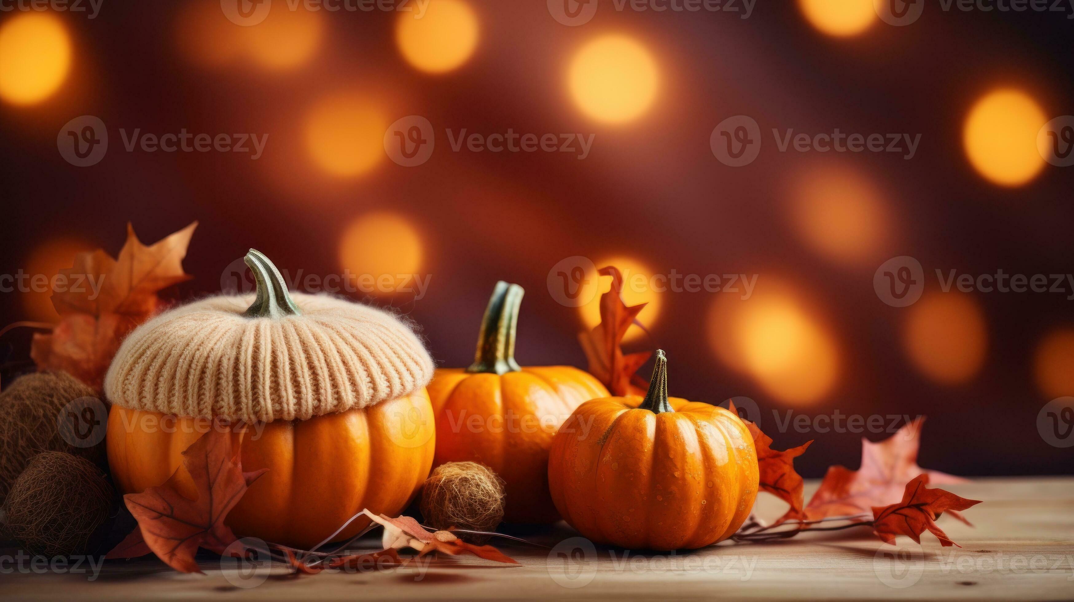 Cozy Autumn background wiyj pumpkins 26481100 Stock Photo at Vecteezy