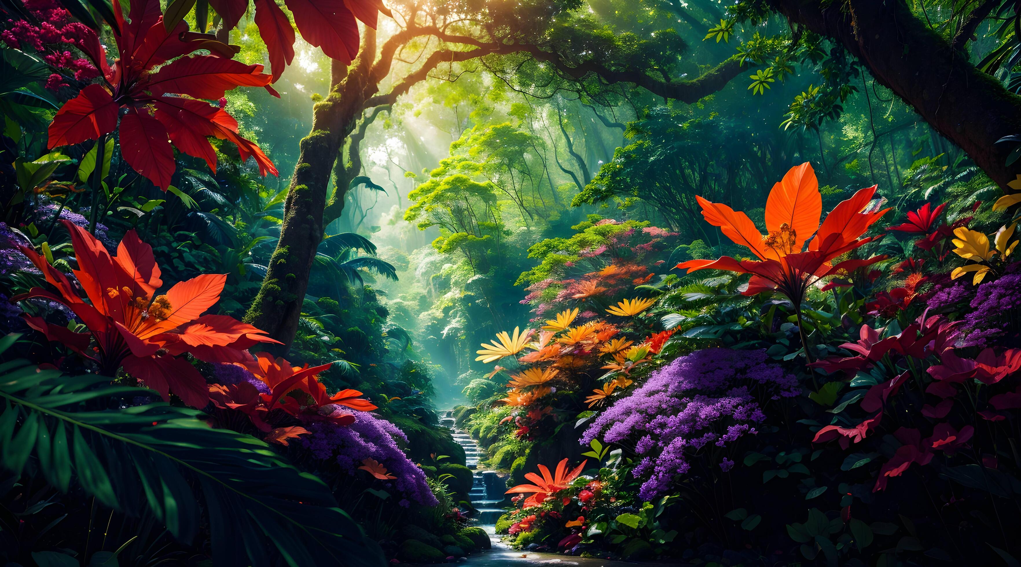 un asombroso 4k fondo de pantalla presentando un denso tropical selva ...