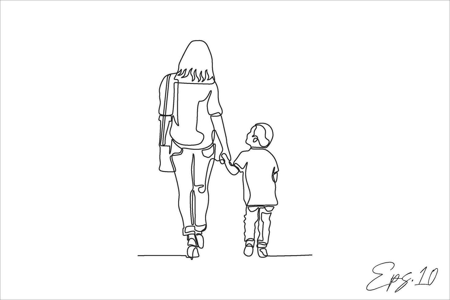 continuous line vector illustration child and mother 26485096 Vector ...