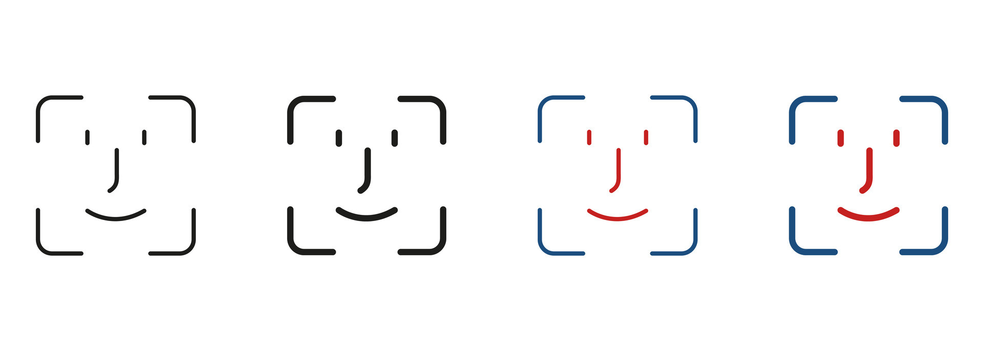 Face Id Line And Silhouette Icon Set Facial Recognition Pictogram Biometric Identification