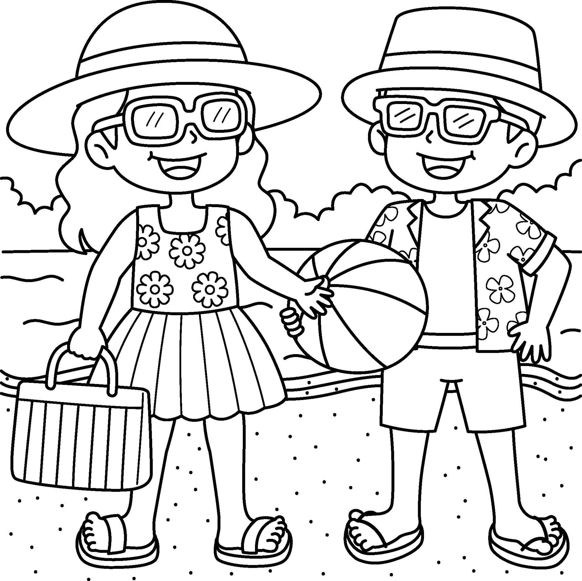 Children in a Summer Outfit Coloring Page for Kids 26493080 Vector Art ... Children in a Summer Outfit Coloring Page for Kids 26493080 Vector Art ...