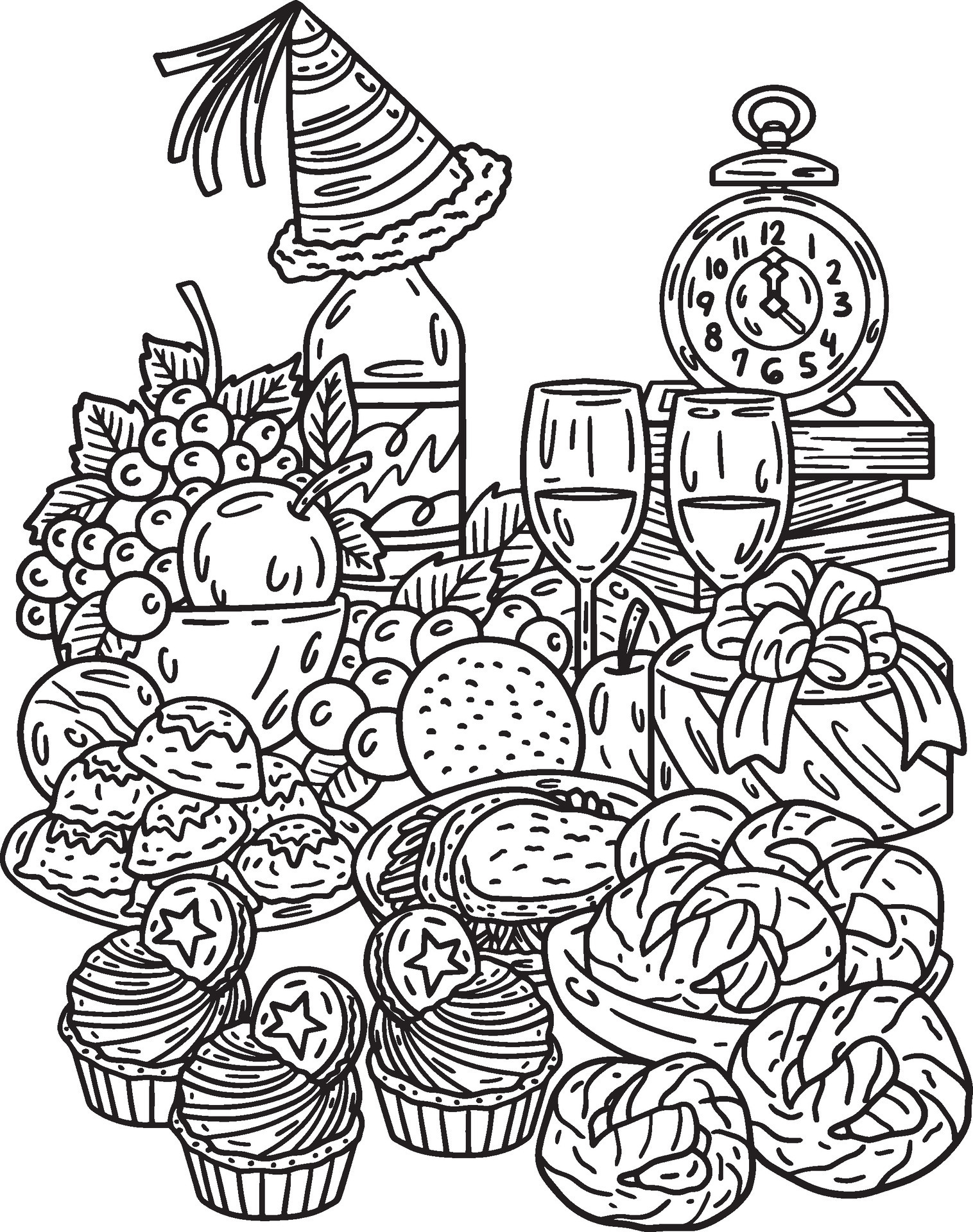 New Year Feast Isolated Adults Coloring Page 26493083 Vector Art at Vecteezy