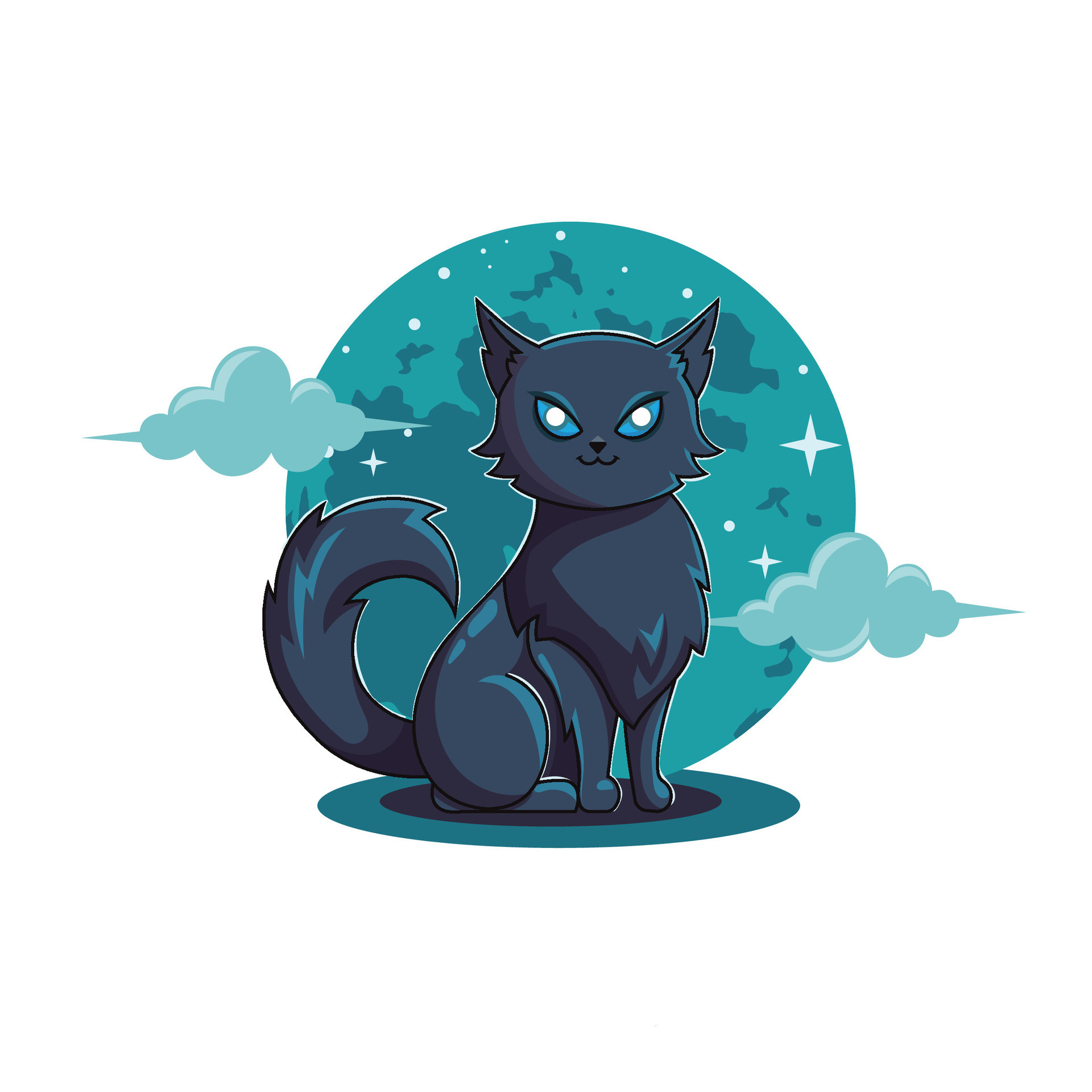 cat moon night sky vector illustration 26494179 Vector Art at Vecteezy