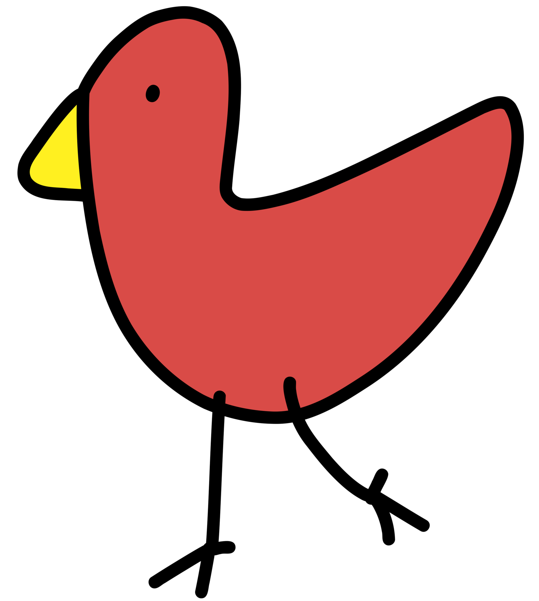 Red Bird Cartoon Character Walking To The Left Line Drawing Stye