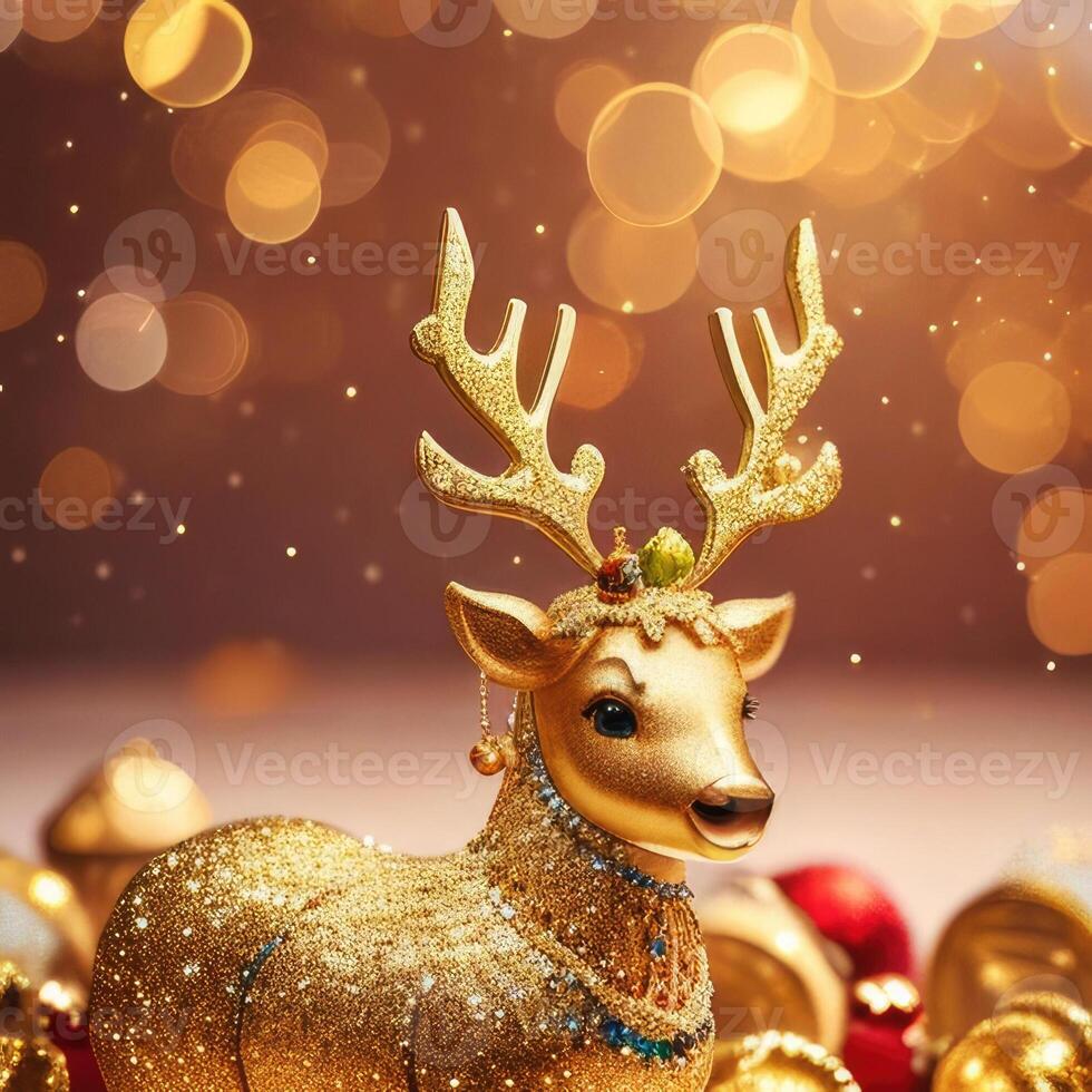 Gold reindeer and gold glitter particles with light bokeh background,. 26496256 Stock Photo at ...