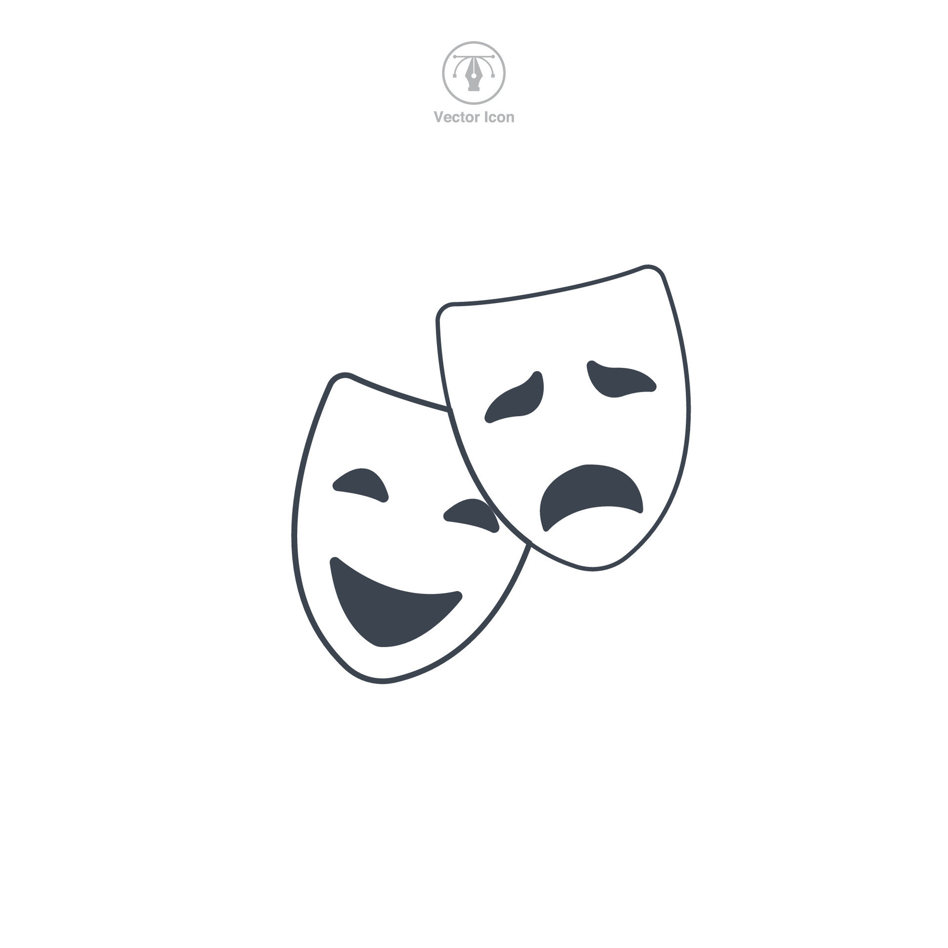 Theater Mask Comedy And Tragedy Icon Symbol Vector Illustration Isolated On White Background