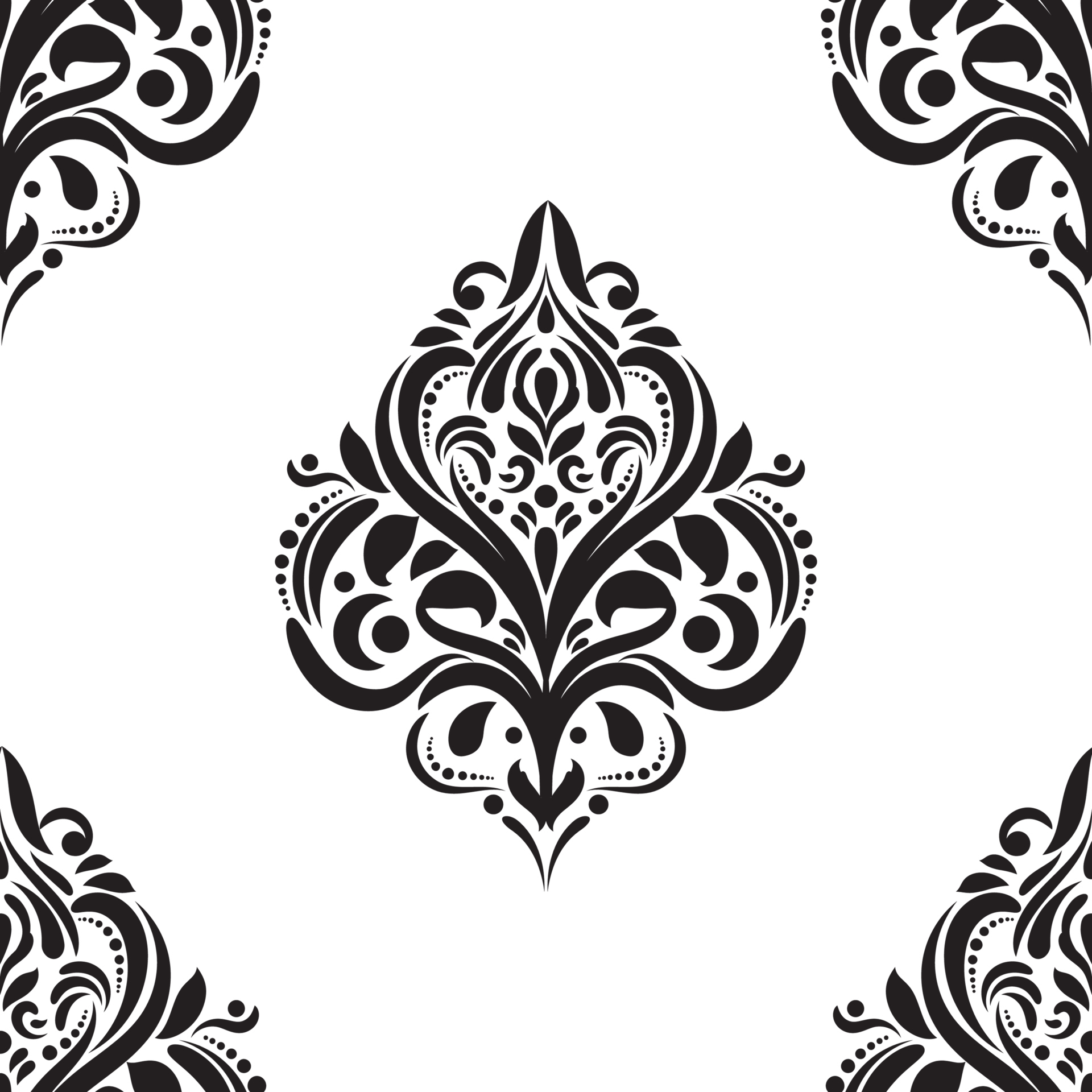 Damask Floral Motif Tile Pattern Luxury Tile Isolated Element Damask Floral Motif Tile Pattern Luxury Tile Isolated Element